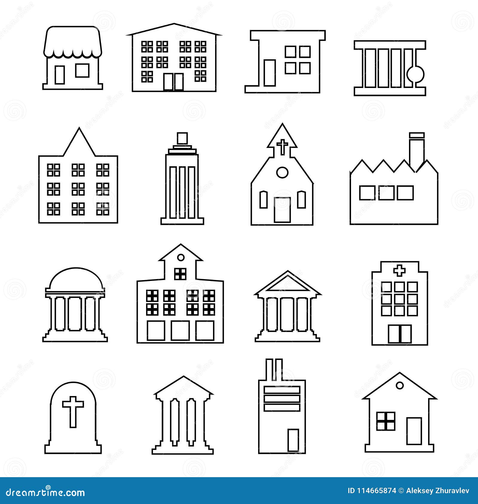 Building Line Icon Set - Vector Illustration on White Background Stock ...