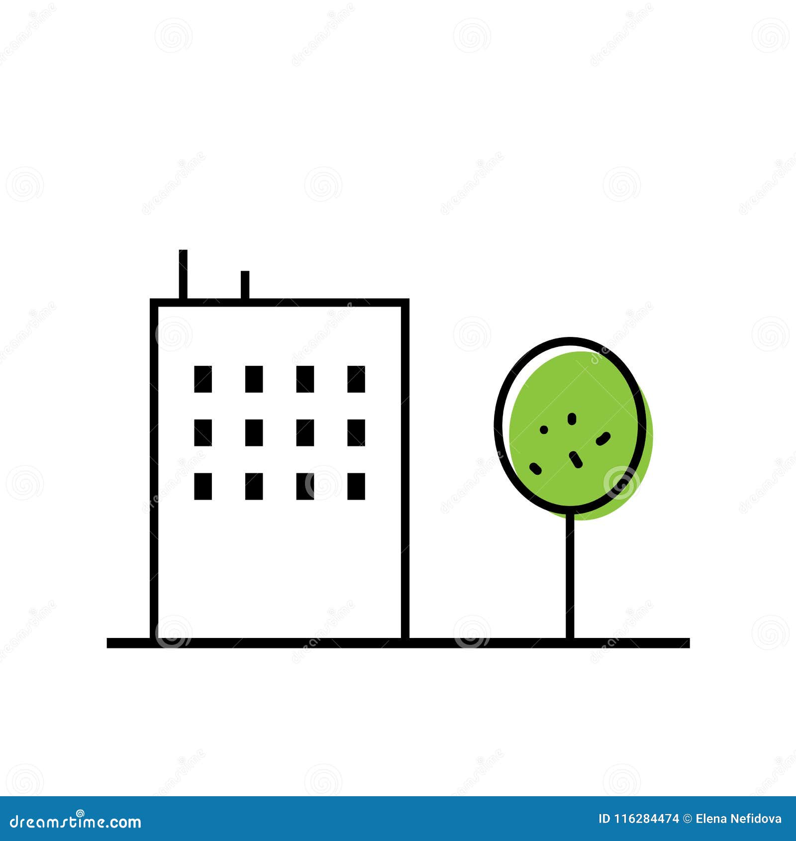 Building Line Icon with Tree Stock Vector - Illustration of hand ...