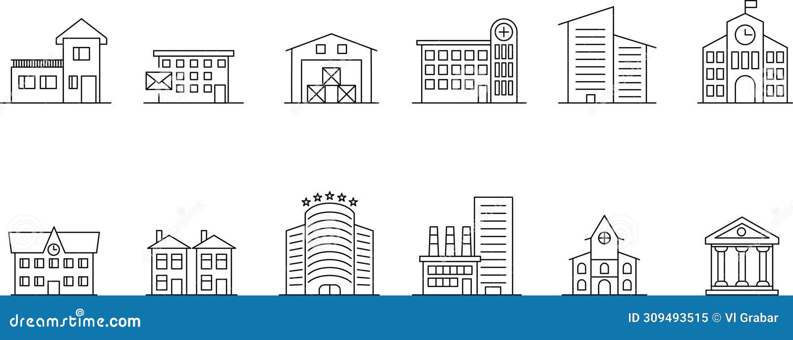 Building Line Icons Set Vector. Stock Vector - Illustration of store ...