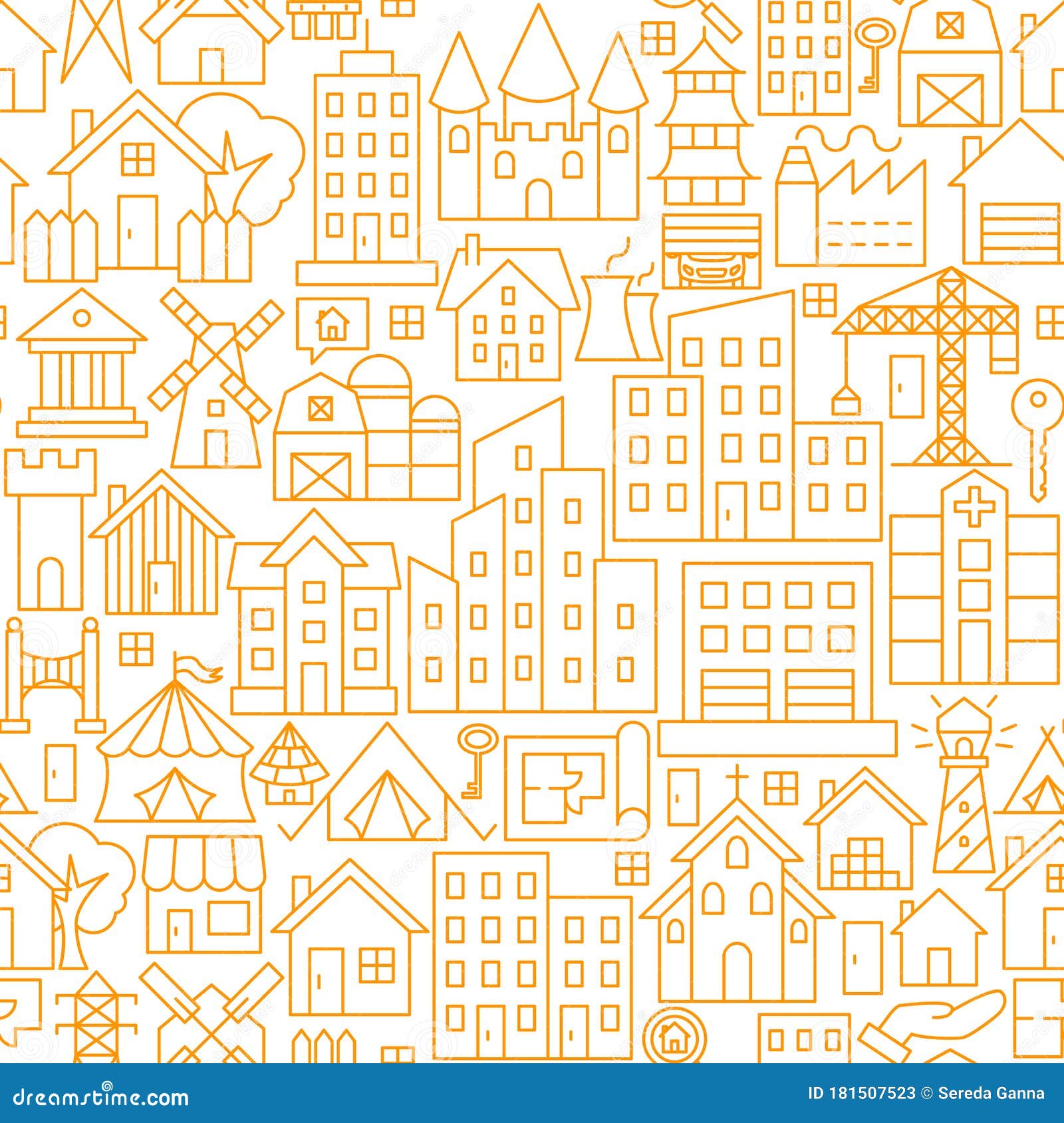 Building Line Seamless Pattern Stock Vector - Illustration of house ...