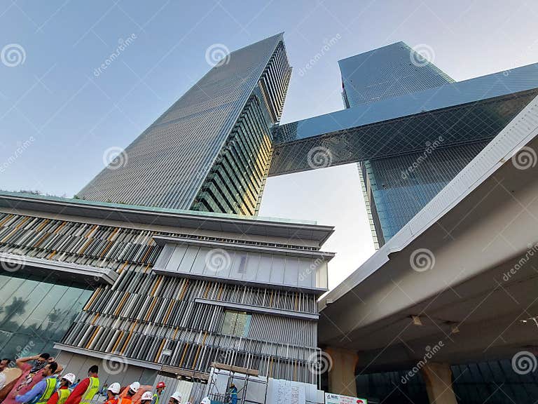 Building Link Bridge Two Tower Editorial Image - Image of building ...