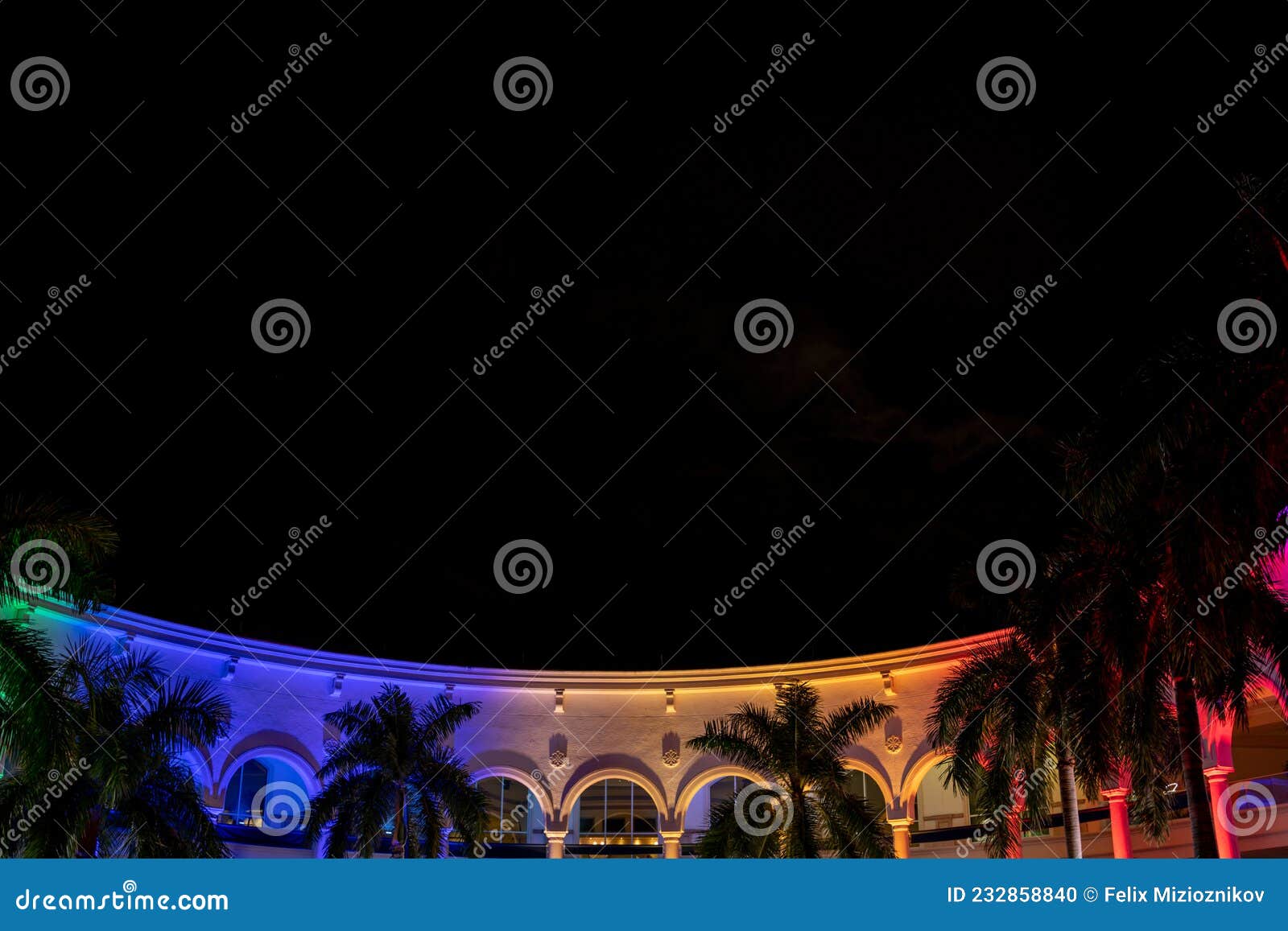 Building Lit with Neon Lights Stock Photo - Image of copyspace, space ...
