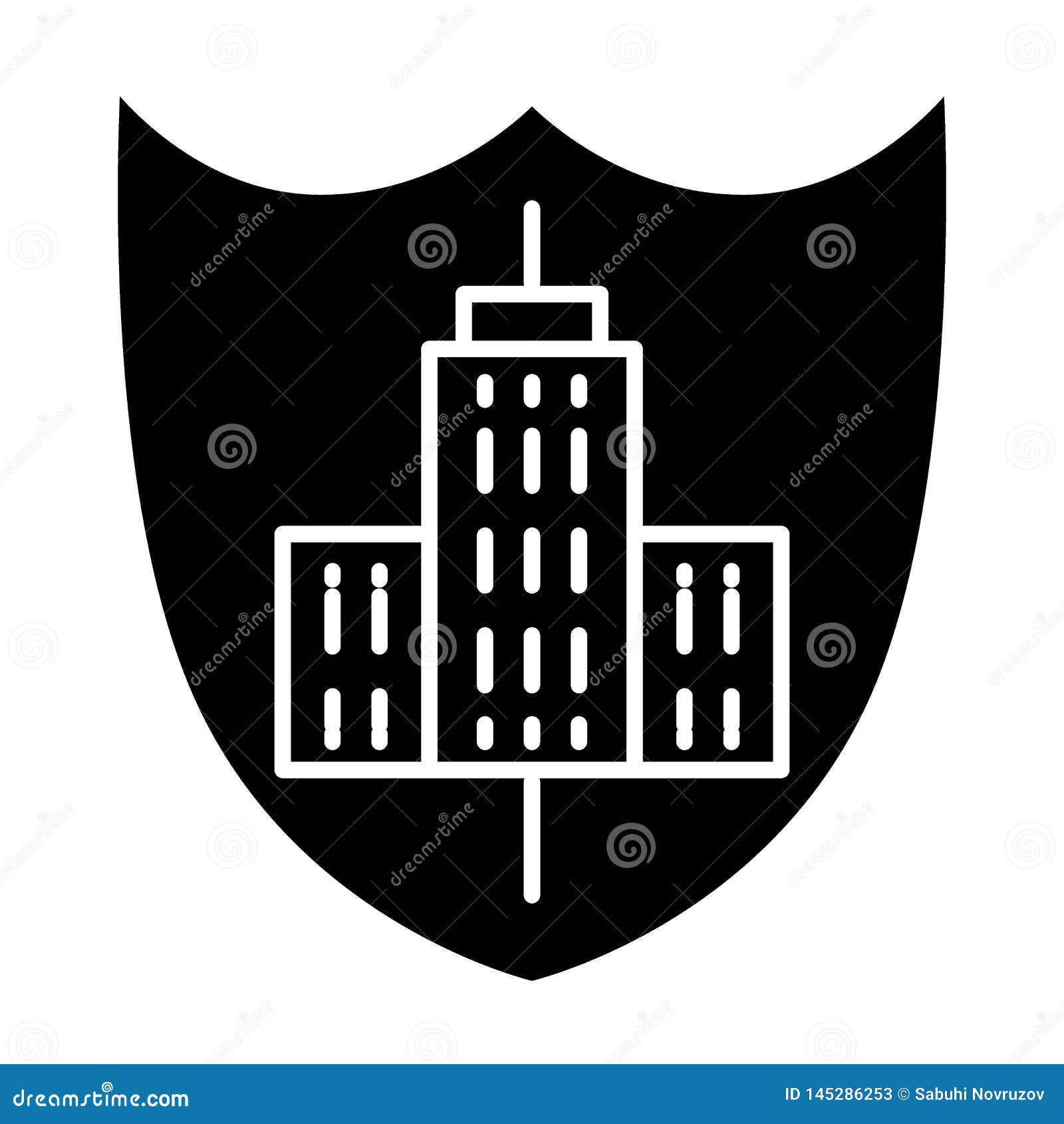 Building Logo on Shield Solid Icon. Building Emblem Illustration ...