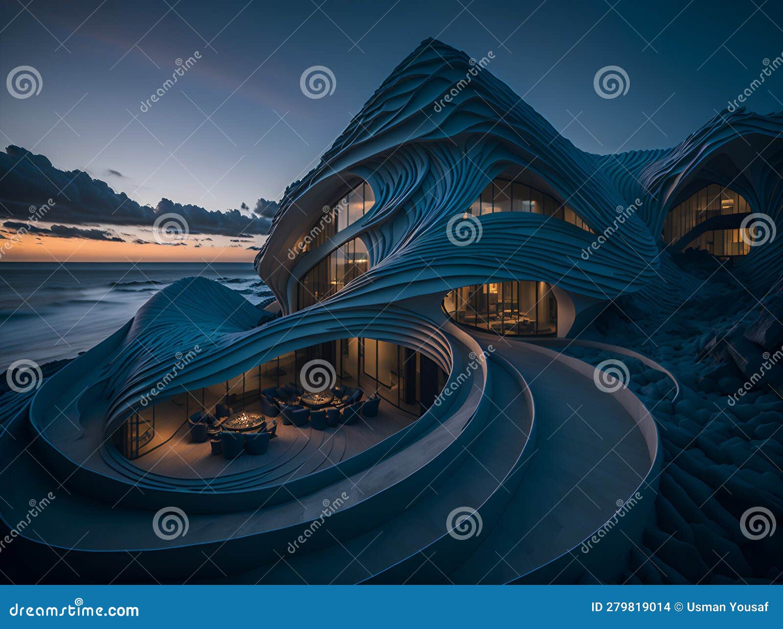 A Building that Looks Like a Wave Like Structure Stock Illustration ...