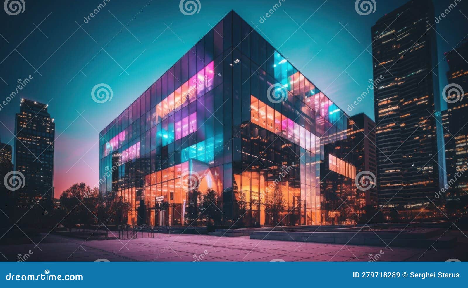 A Building with a Lot of Windows Lit Up at Night. Generative AI Image ...
