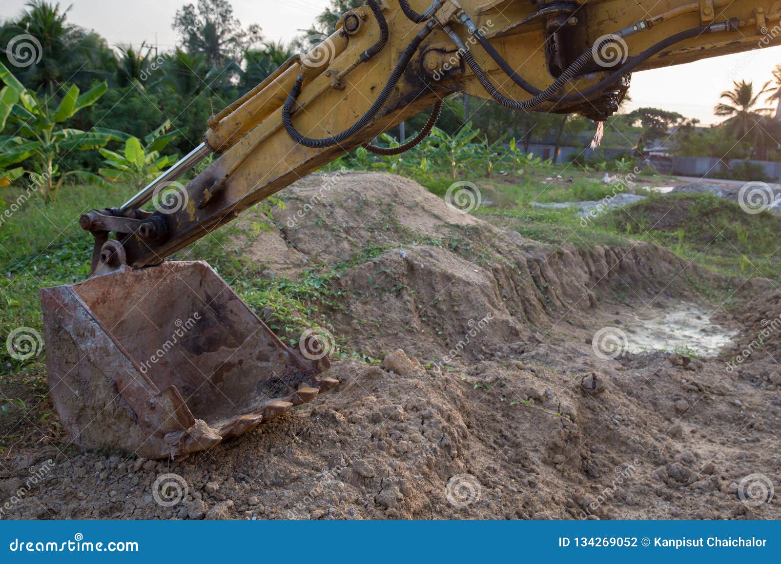 Building Machines: Digger Loading Trucks with Soil. Excavator Loading ...