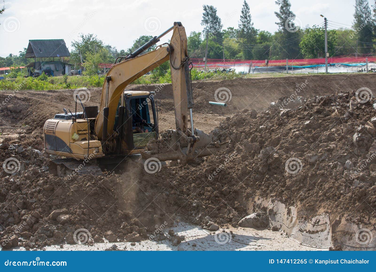 Building Machines: Digger Loading Trucks with Soil. Excavator Loading ...