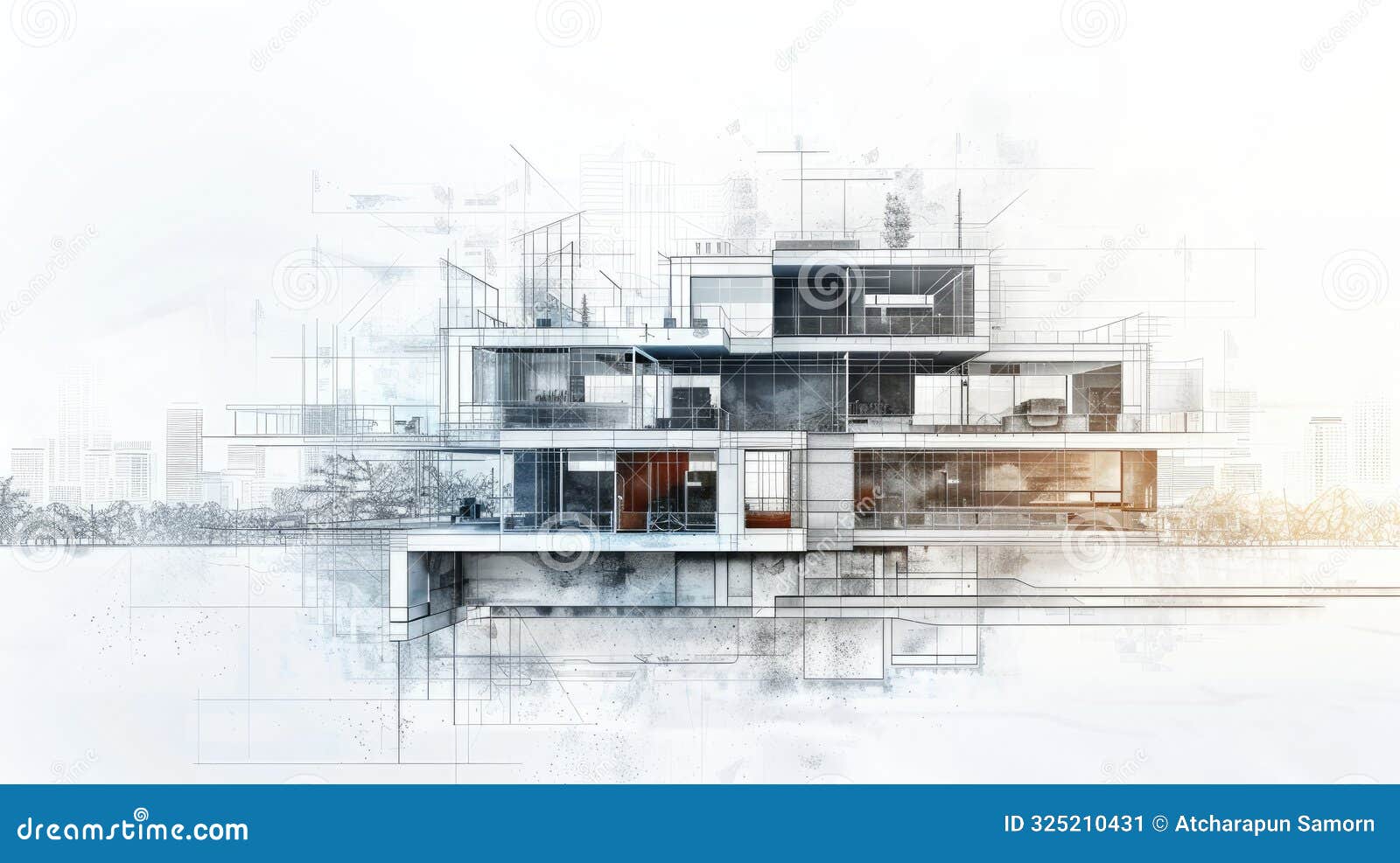 A Building with Many Windows and a Large Open Space Stock Image - Image ...