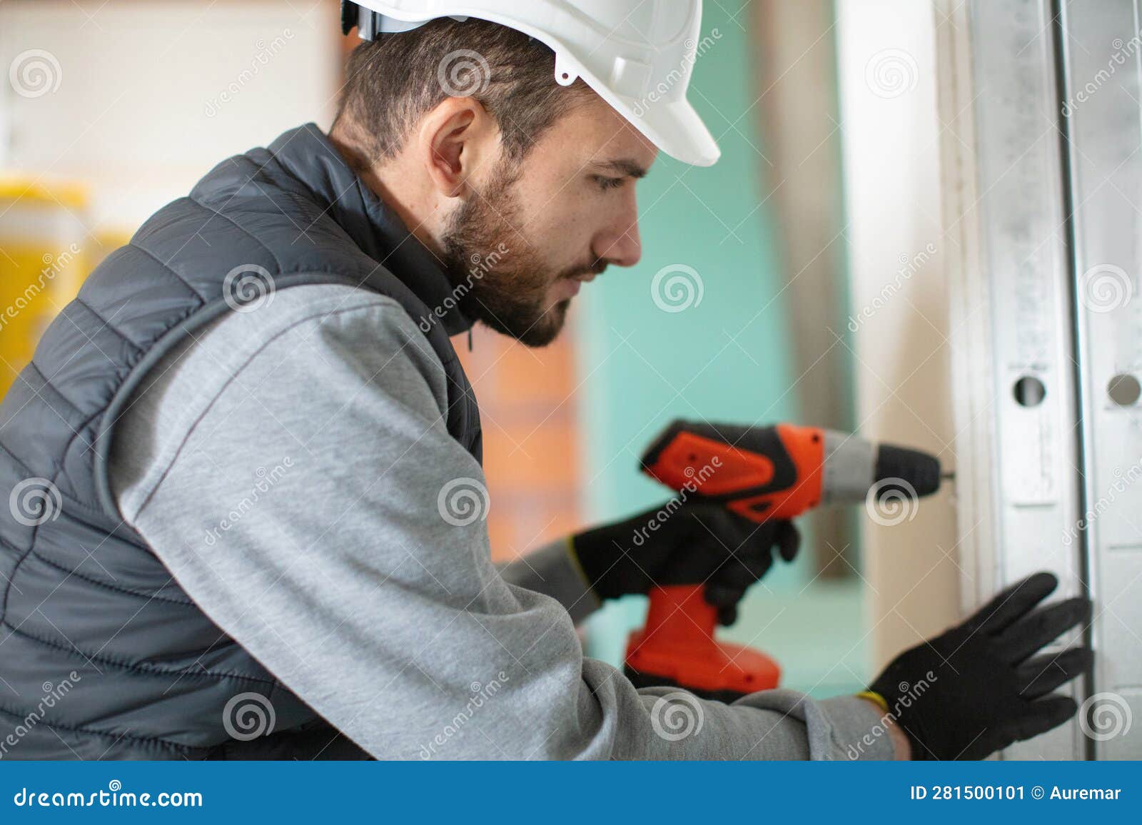 Building Master with Drilling Machine Stock Image - Image of machine ...
