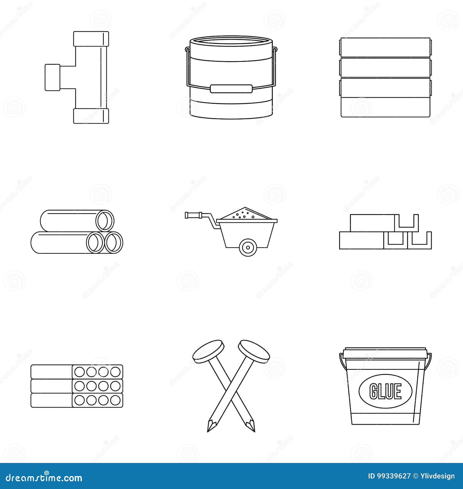 Building Material Icon Set, Outline Style Stock Vector - Illustration ...