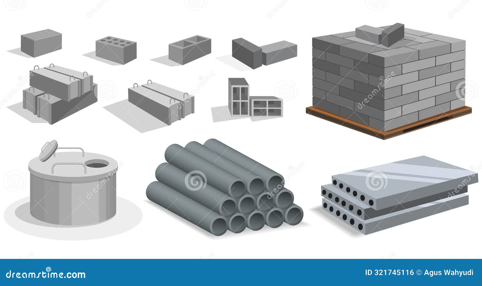 Building Material Supplies, Precast Concrete. 3D Illustration .. Stock ...