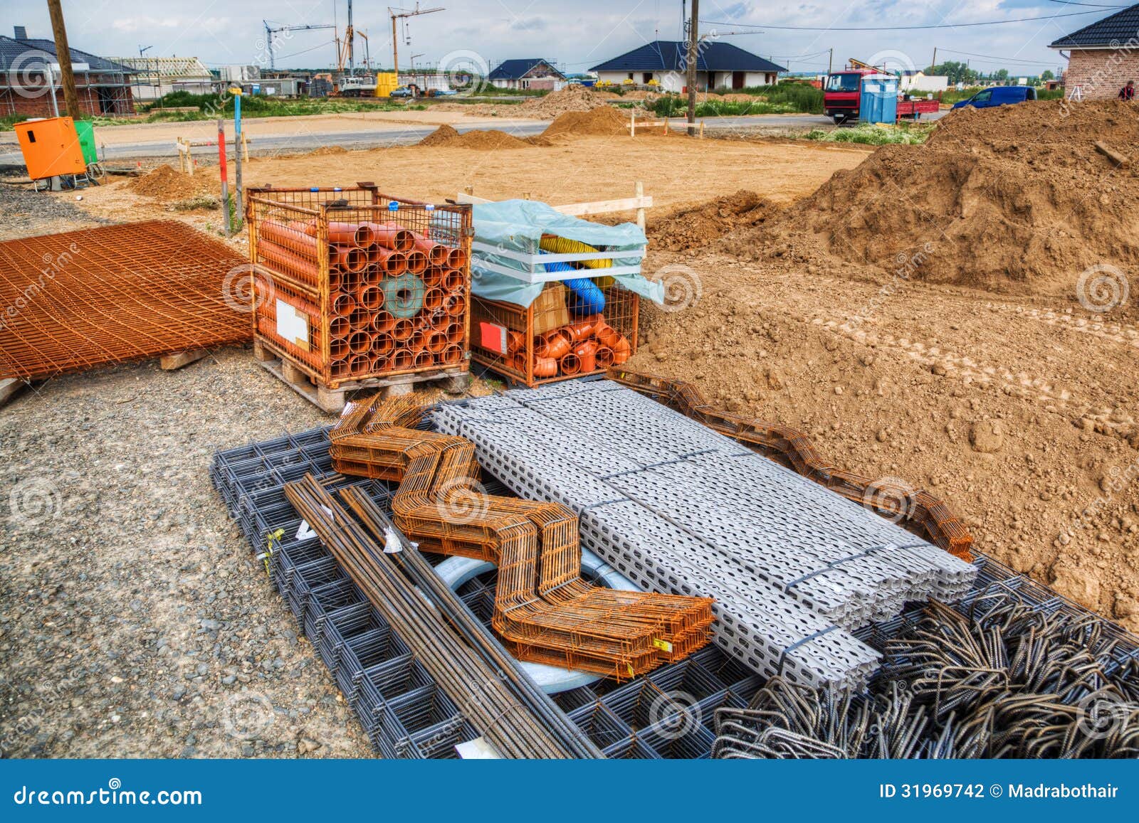 Building Materials on a Building Ground Stock Photo - Image of area ...