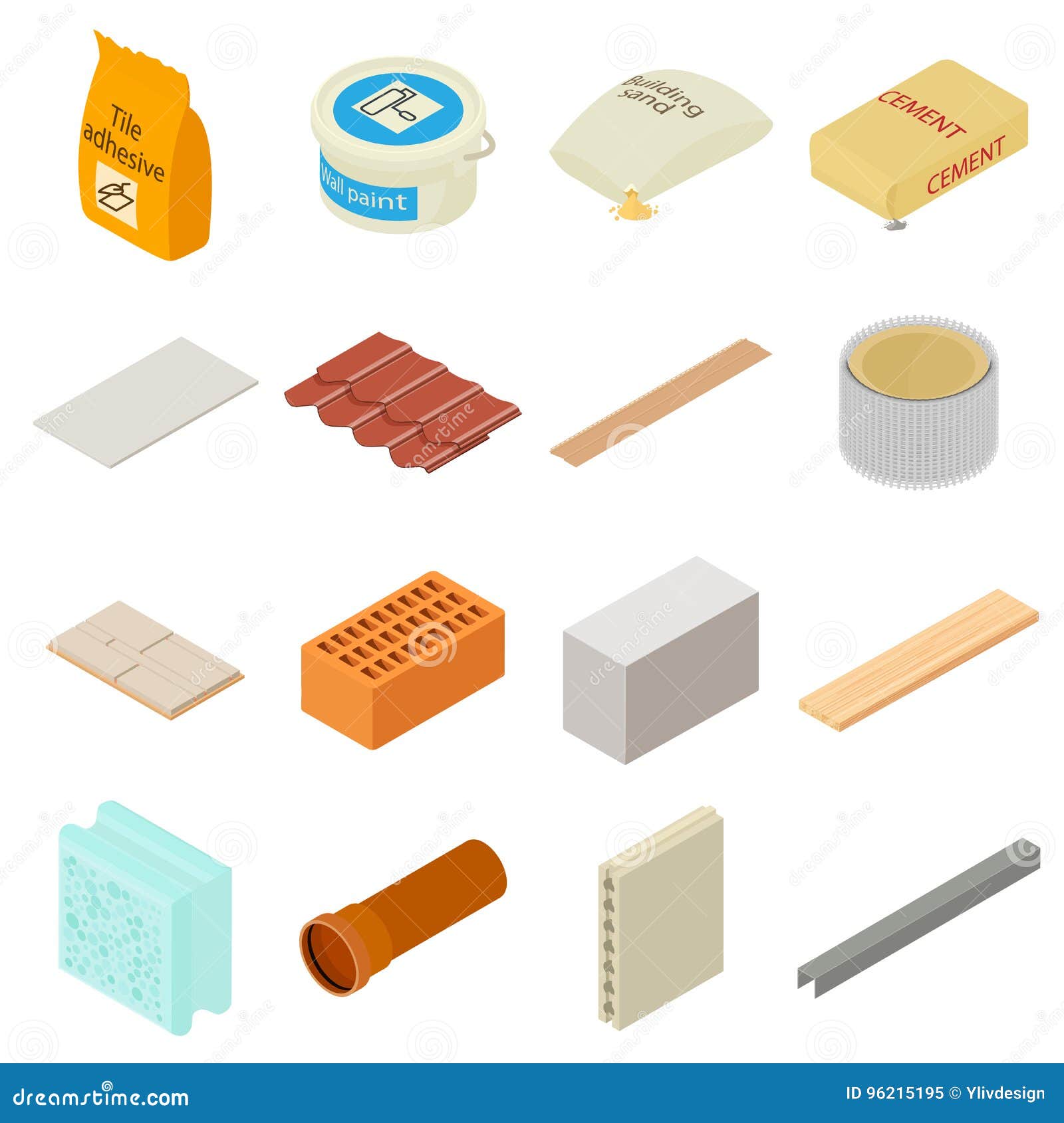 Building Materials Icons Set, Isometric Style Stock Vector ...
