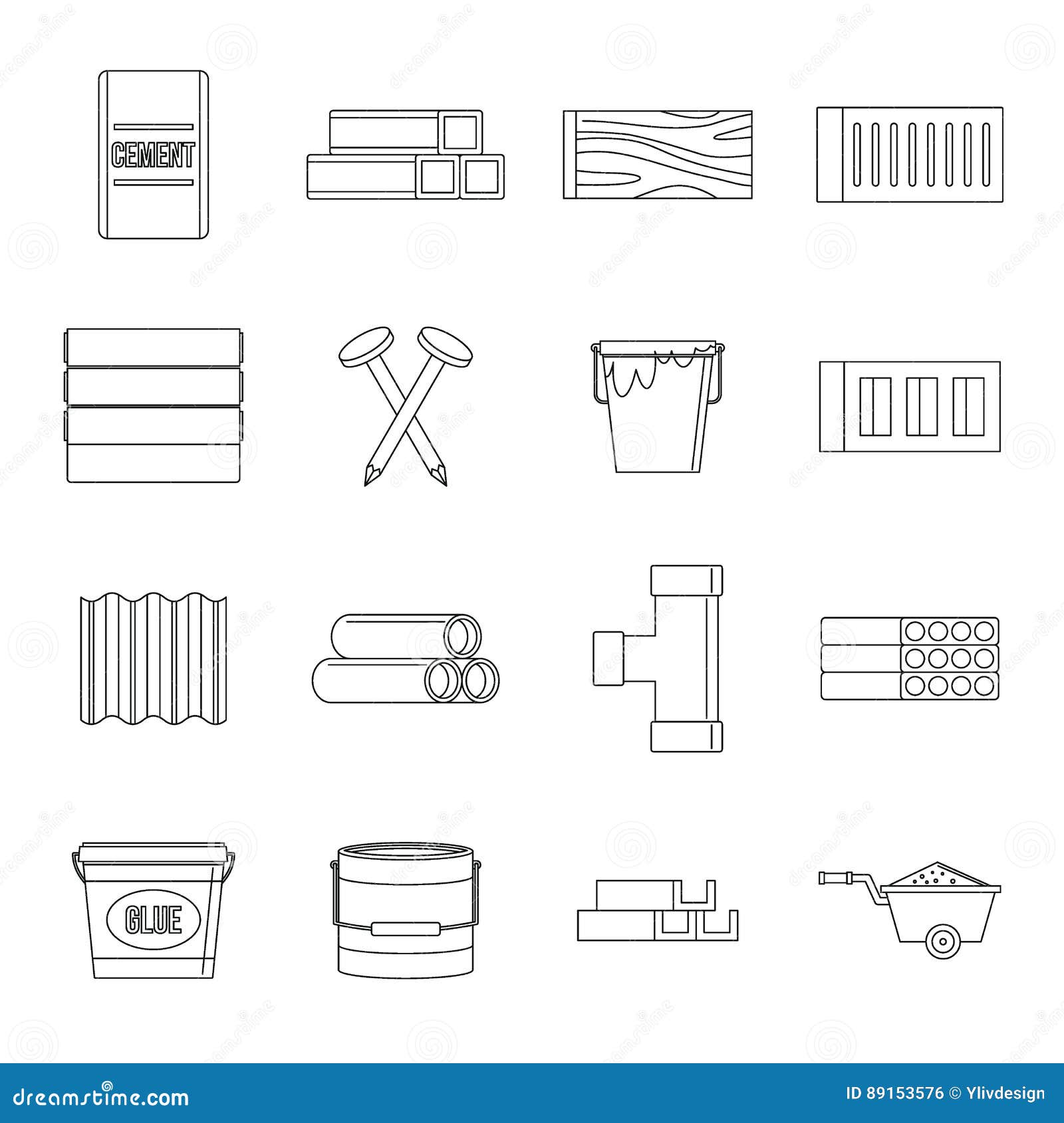 Building Materials Icons Set, Outline Style Stock Vector - Illustration ...