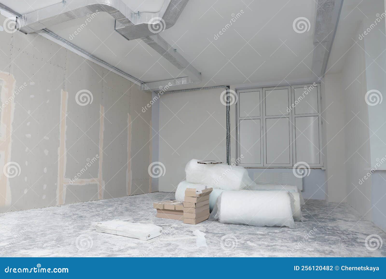 Building Materials in Room Prepared for Renovation Stock Photo - Image ...