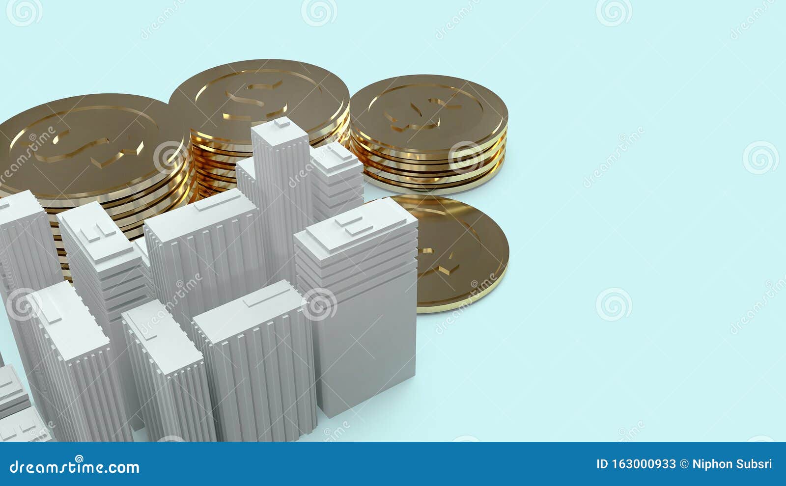 Building Model and Gold Coins for Property Content Stock Illustration ...