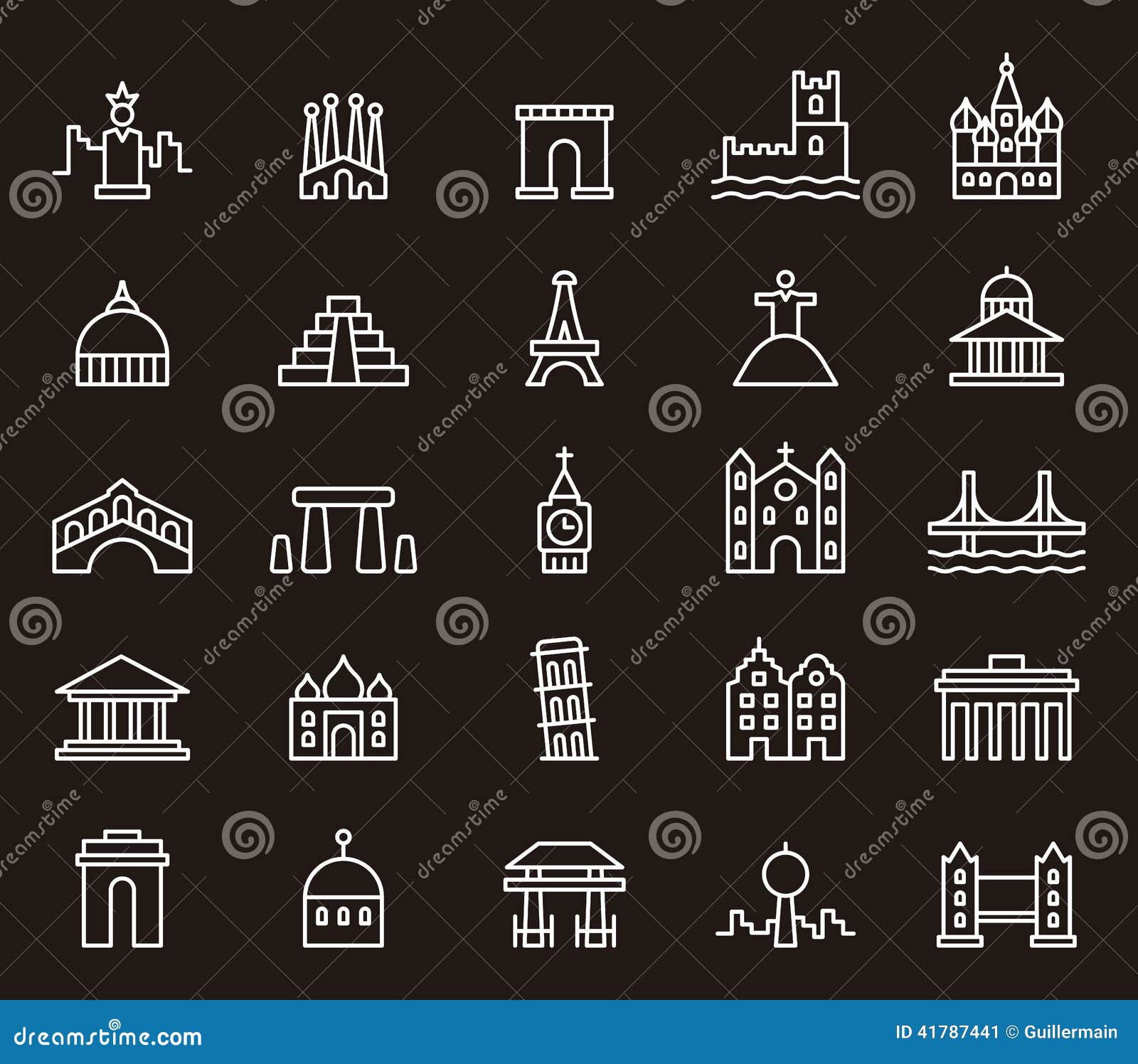 Building and Monument Icons Editorial Photo - Illustration of design ...