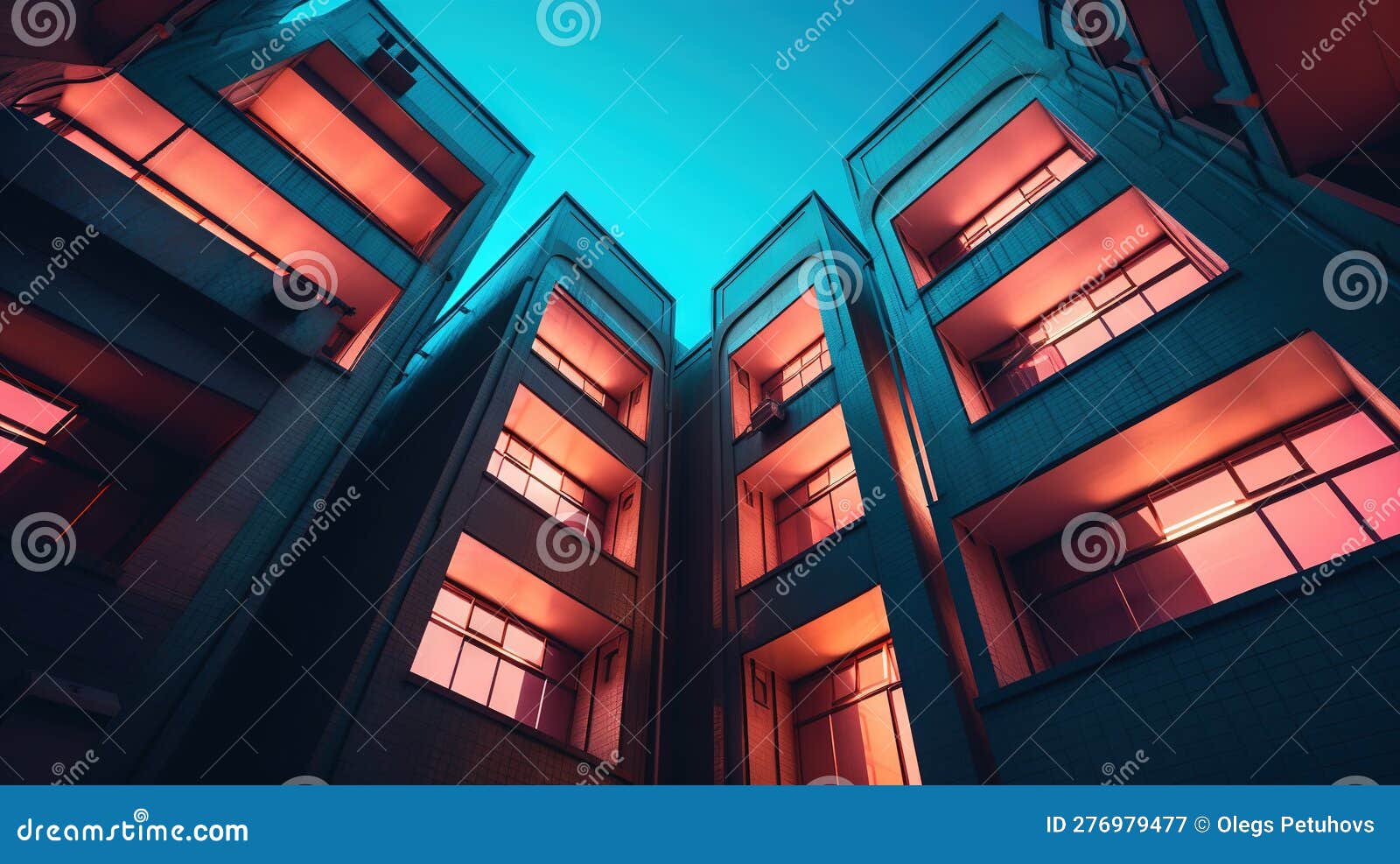 A Building with Multiple Windows and a Sky Background is Seen from ...