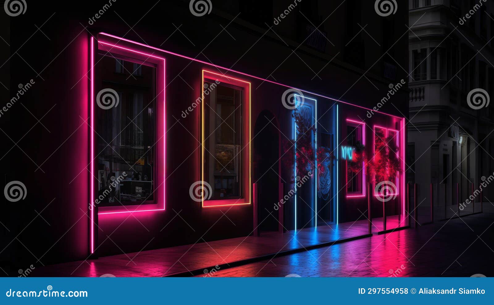 A Building with Neon Lights Stock Illustration - Illustration of ...