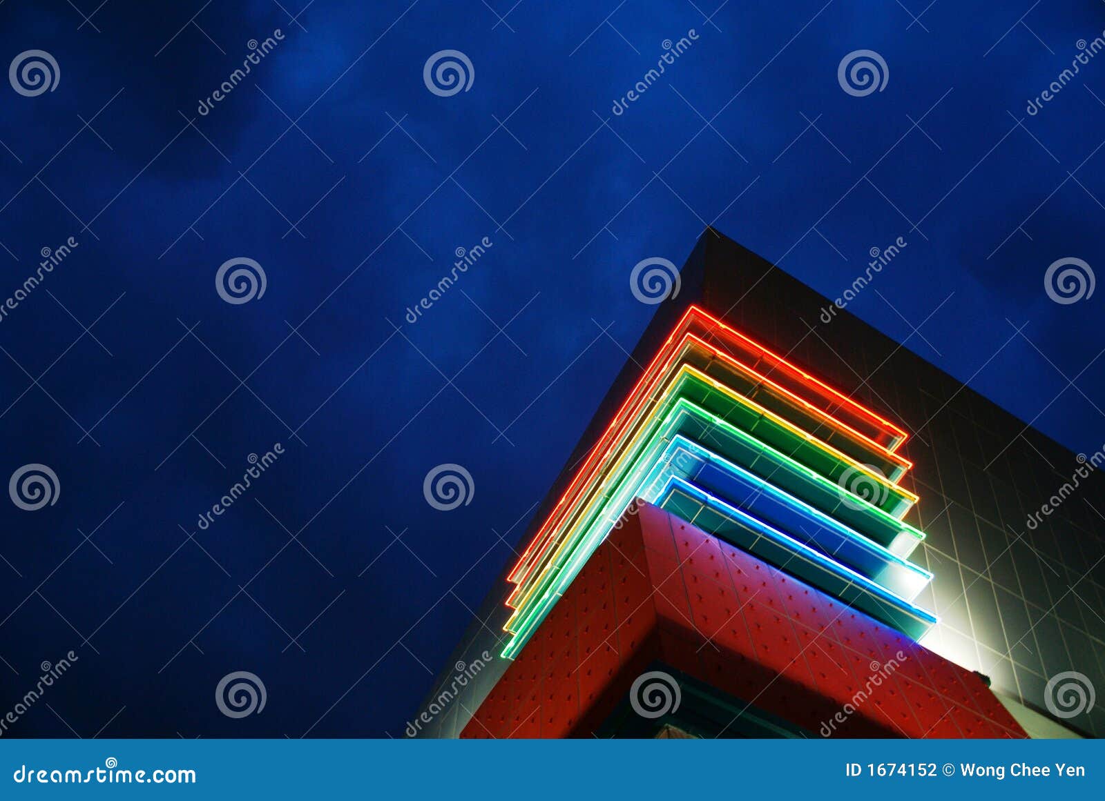 Building Neon Lights at Dusk Stock Photo - Image of fixture, lighting ...
