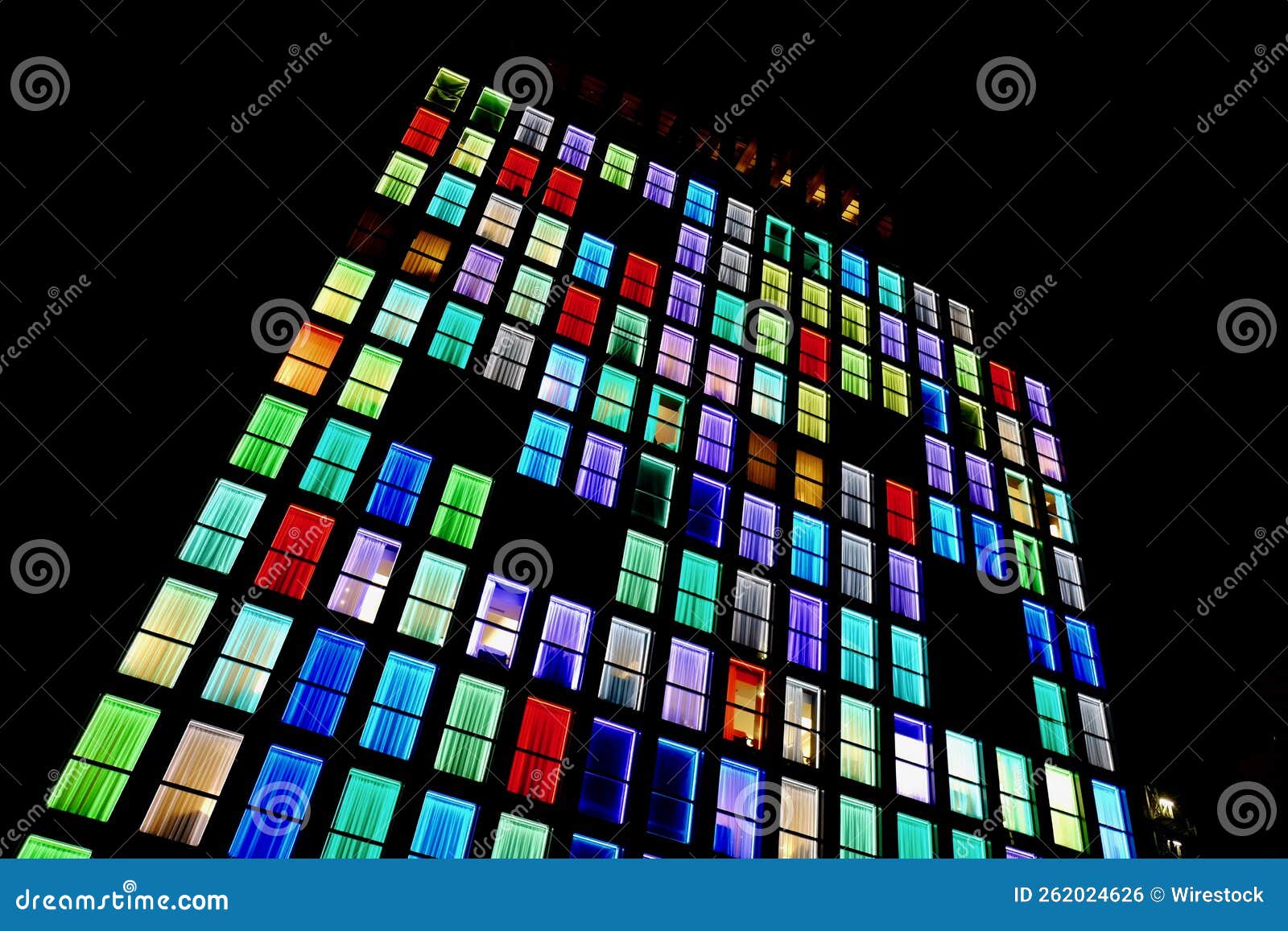 Building with Neon Lights on Its Windows Stock Photo - Image of ...