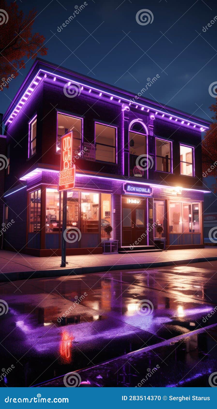 A Building with a Neon Sign on the Front of it. Generative AI Image ...