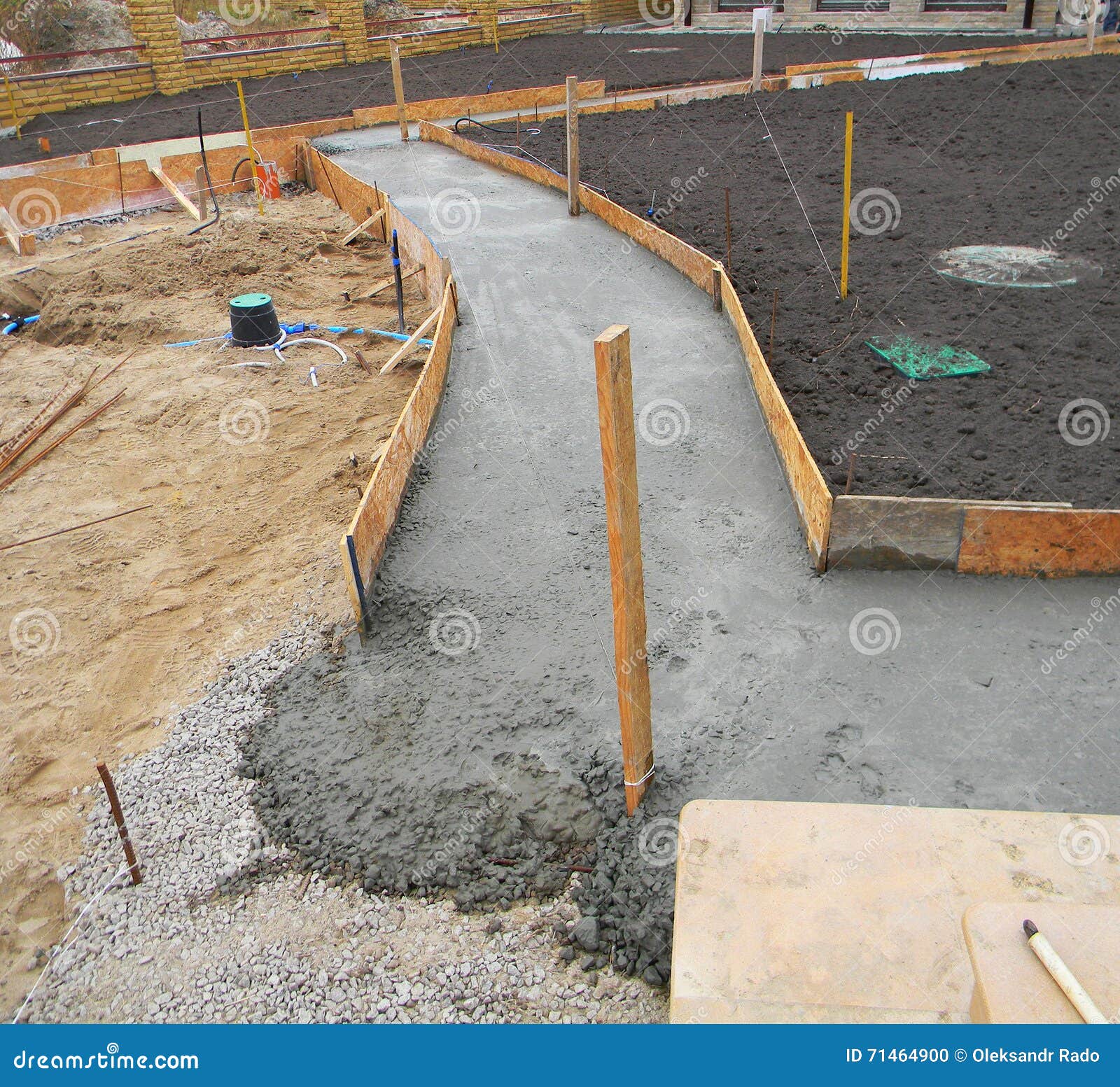 Building New Concrete Pavement in the Garden. Stock Photo - Image of ...