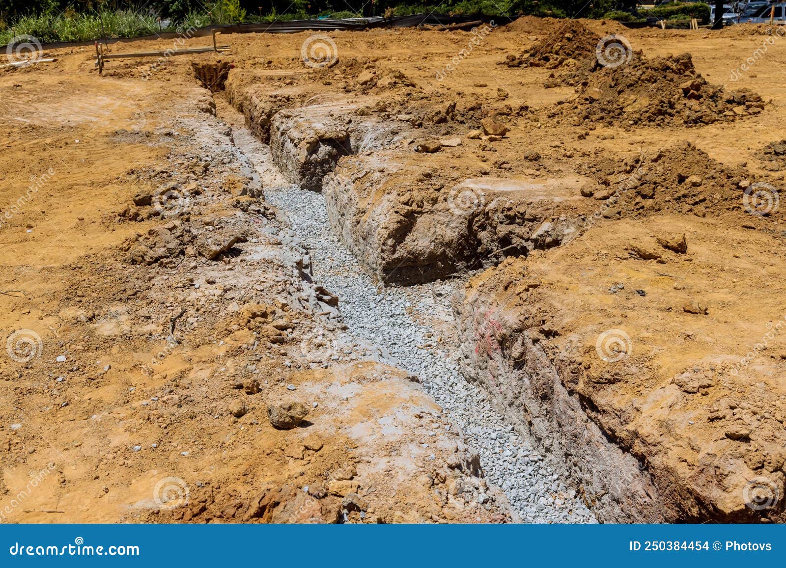 Digging A Trench. Earthworks, Digging Trench. Long Earthen Trench Dug ...
