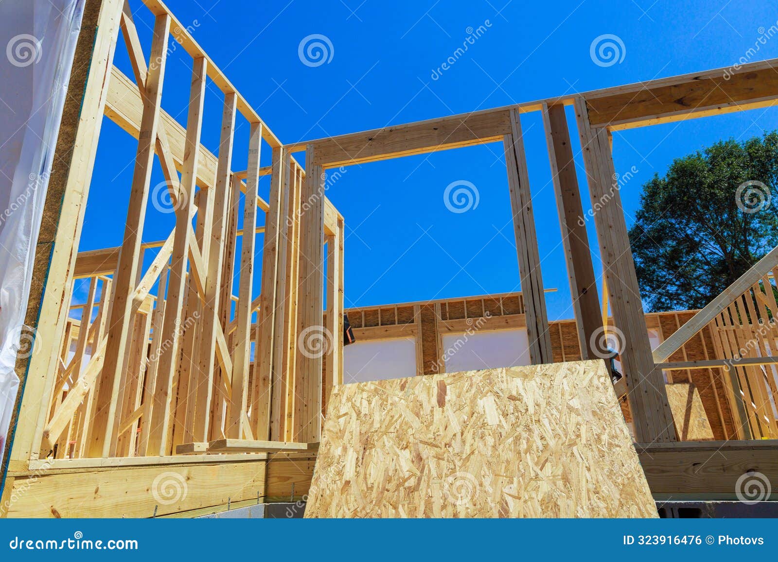 Building a New House with Unfinished Interior Timber Support Beams ...