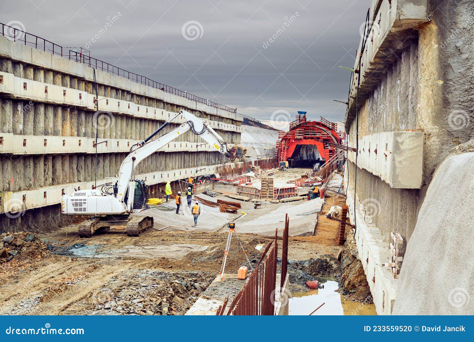 Building of New Railway Corridor with Tunnel. Construction Site with ...