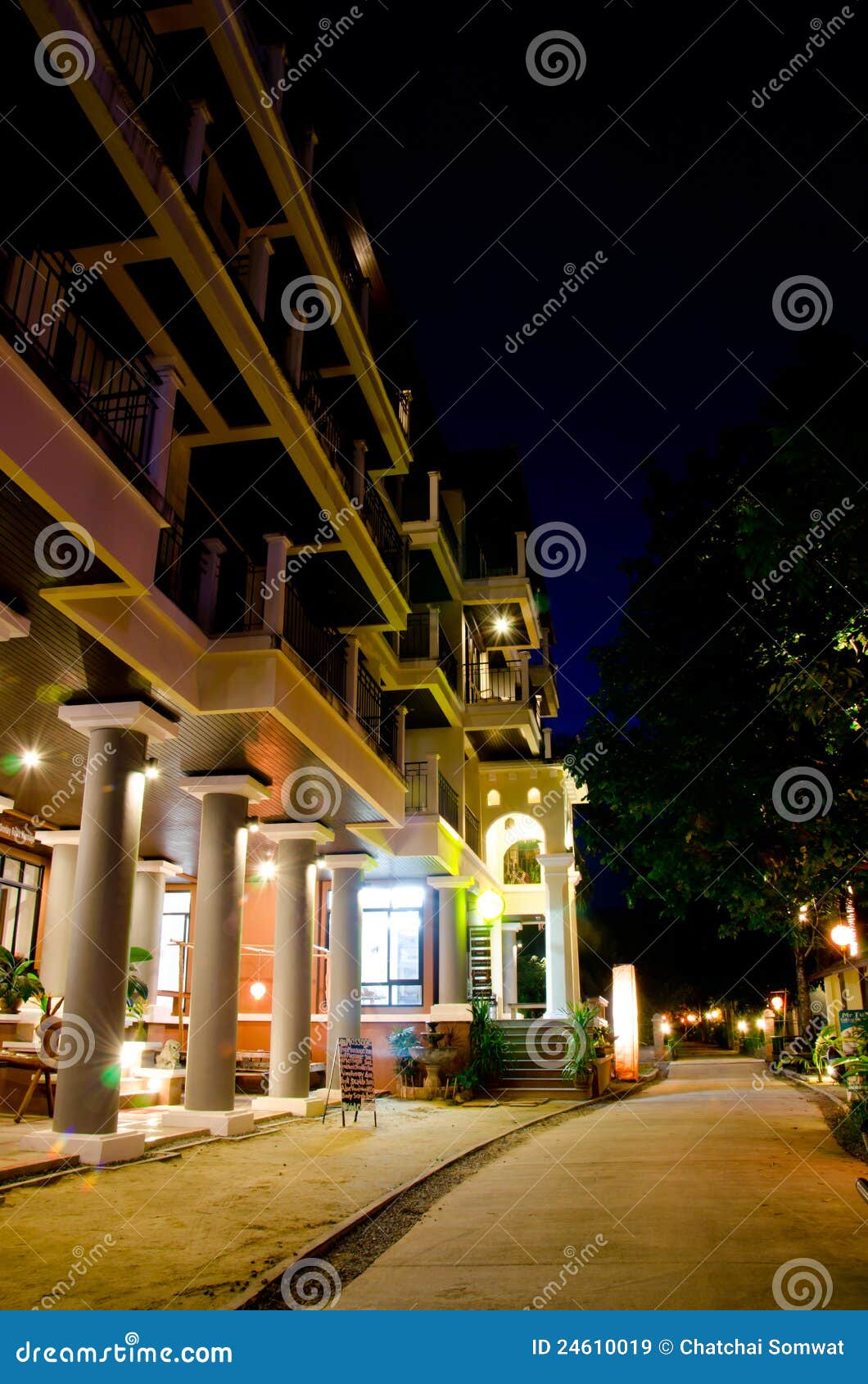 The building at night. stock image. Image of residence - 24610019