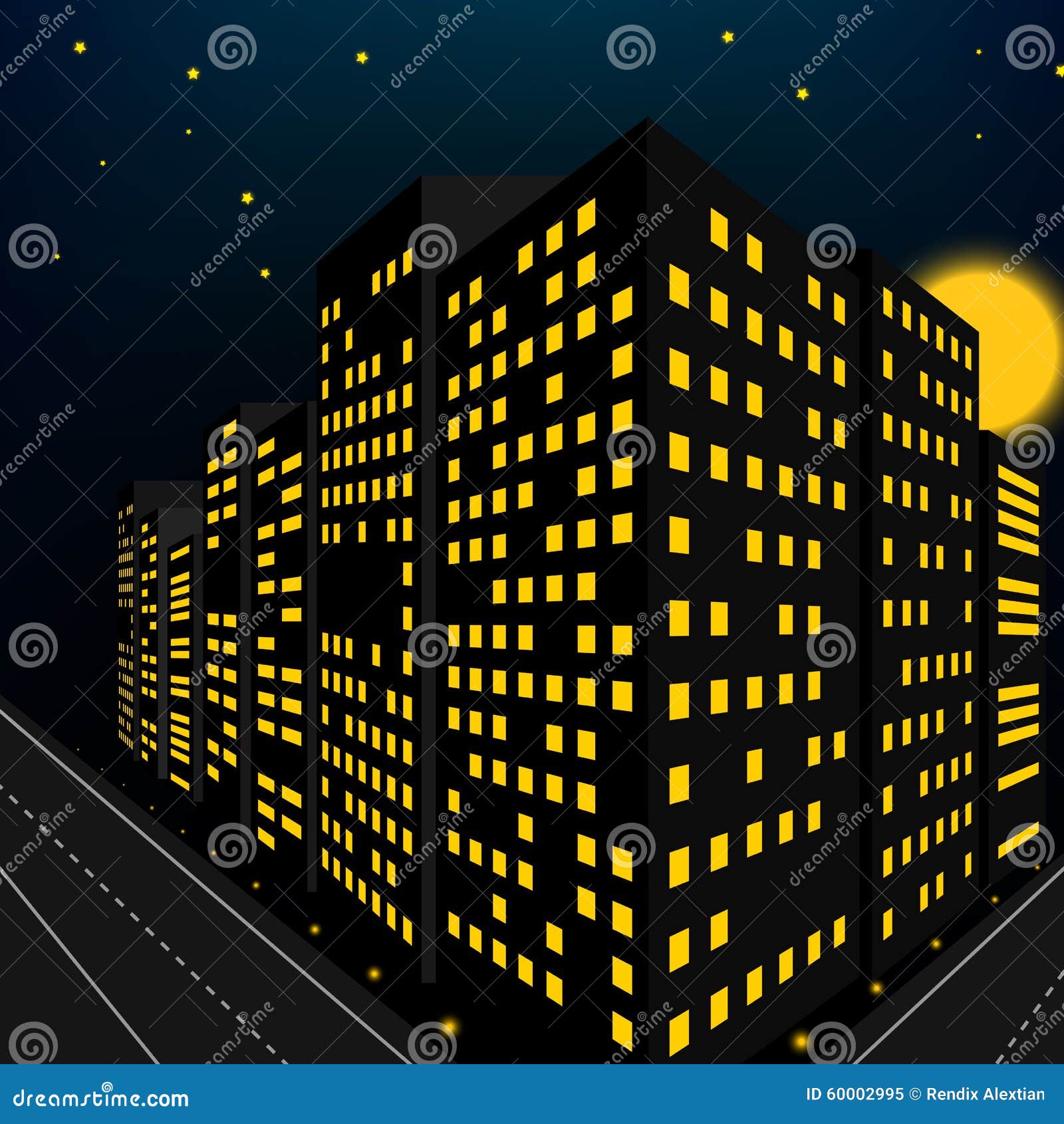 Building Night Scene in Perspective View Stock Vector - Illustration of ...