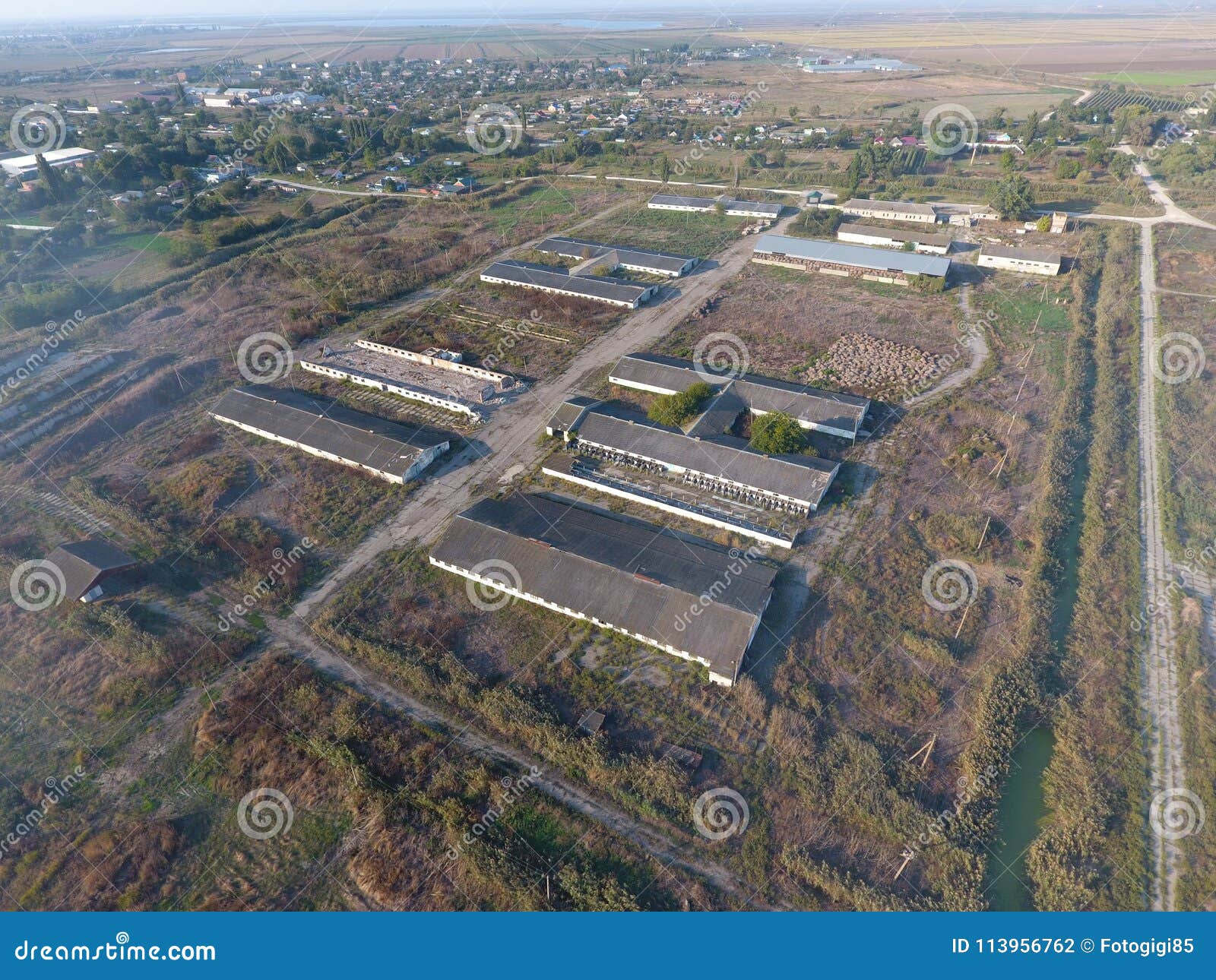 The Building of an Old Farm for Cattle. Top View of the Farm Editorial ...
