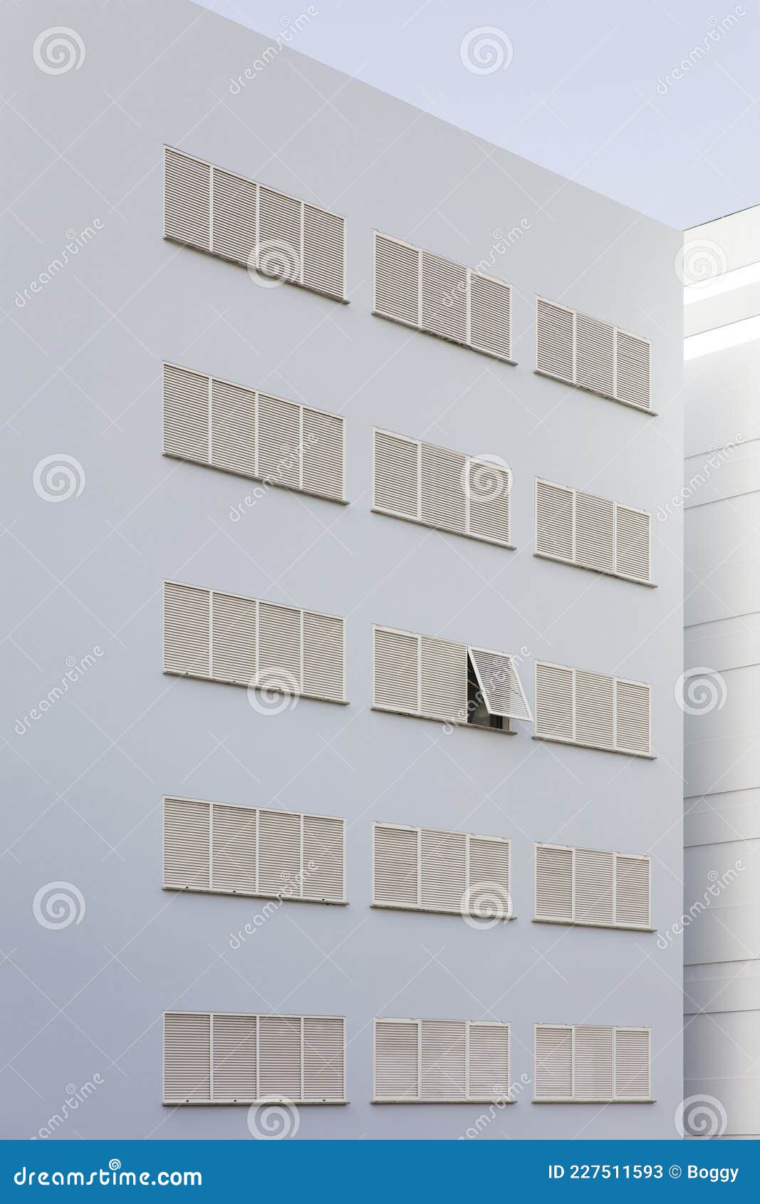 Building with only One Open Window Shutter Stock Image - Image of light ...