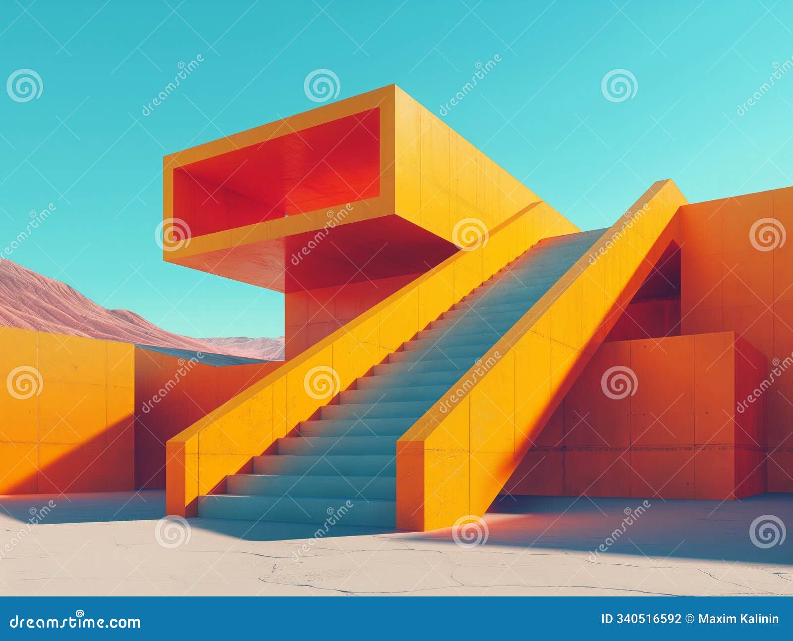 A Building with Orange Steps and a Red Roof Stock Illustration ...