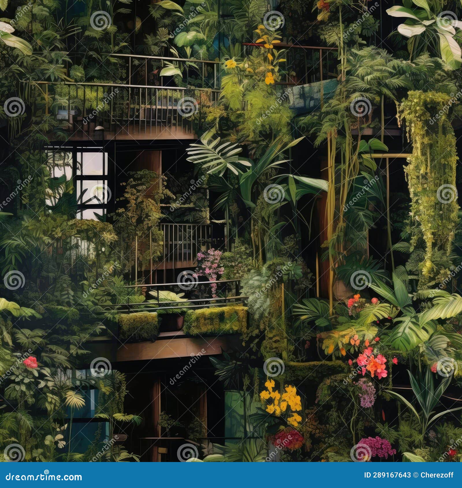 The Building is Overgrown with Plants Stock Image - Image of green ...