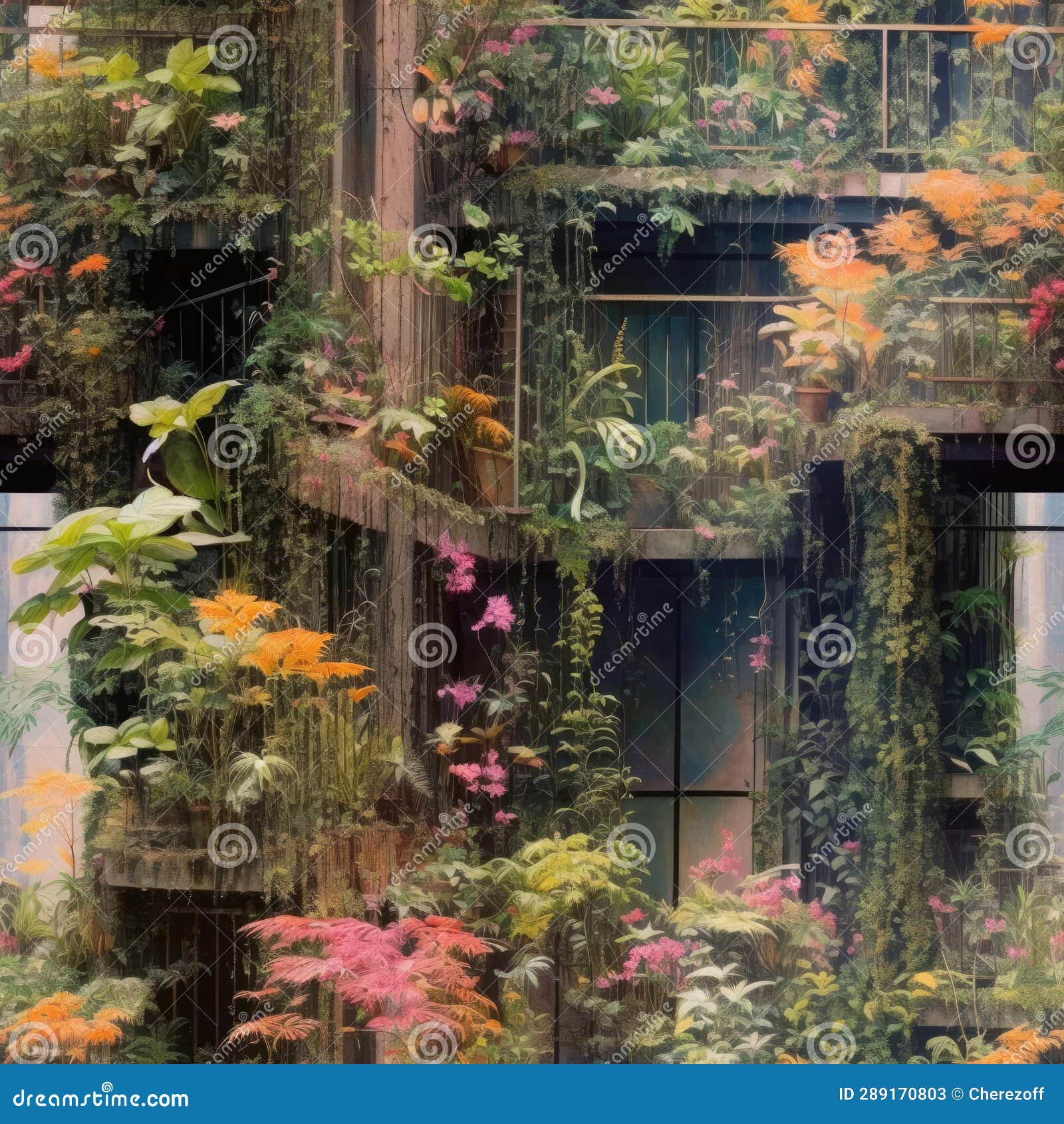 The Building is Overgrown with Plants Stock Illustration - Illustration ...