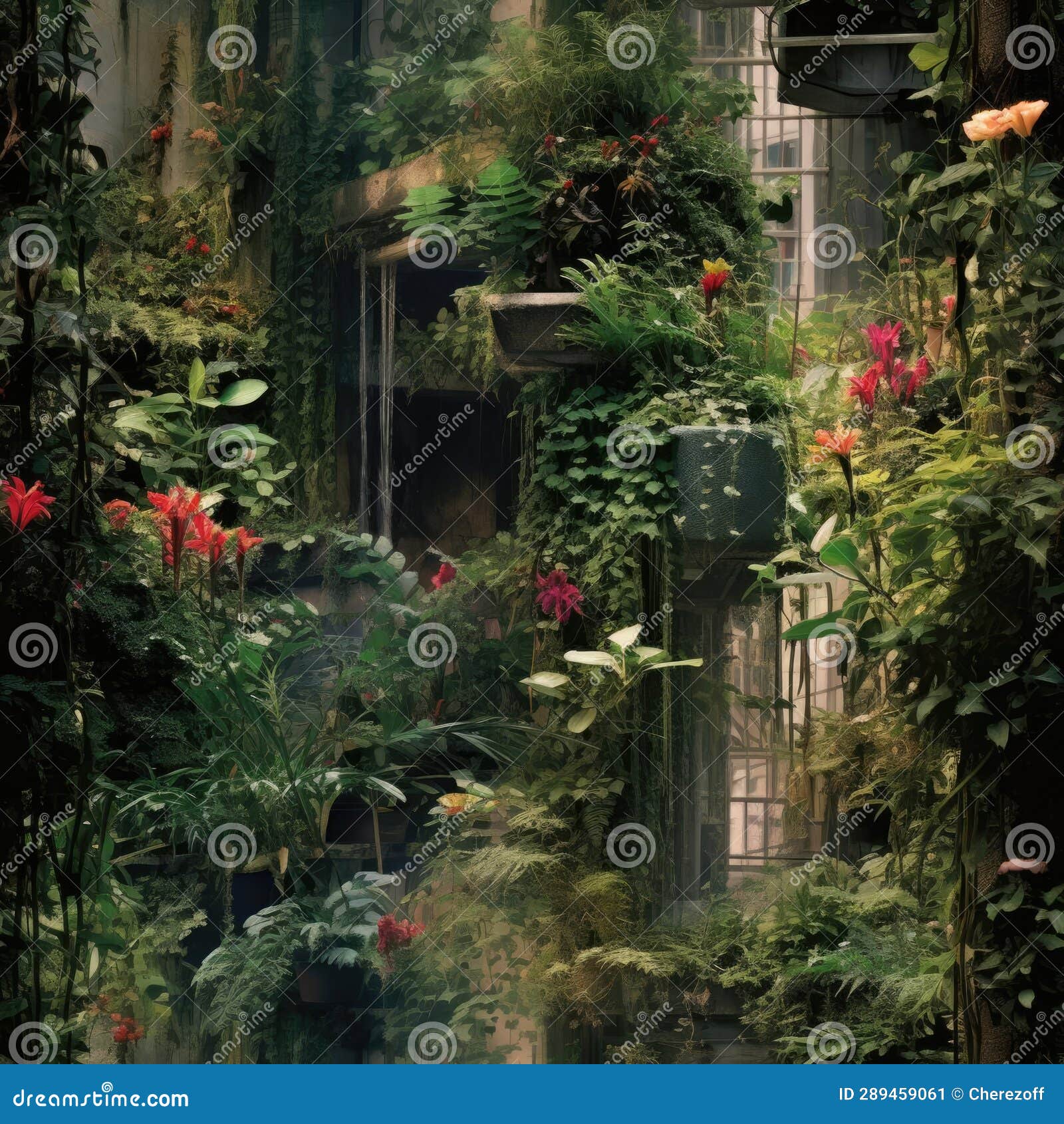 The Building is Overgrown with Plants Stock Image - Image of tree ...