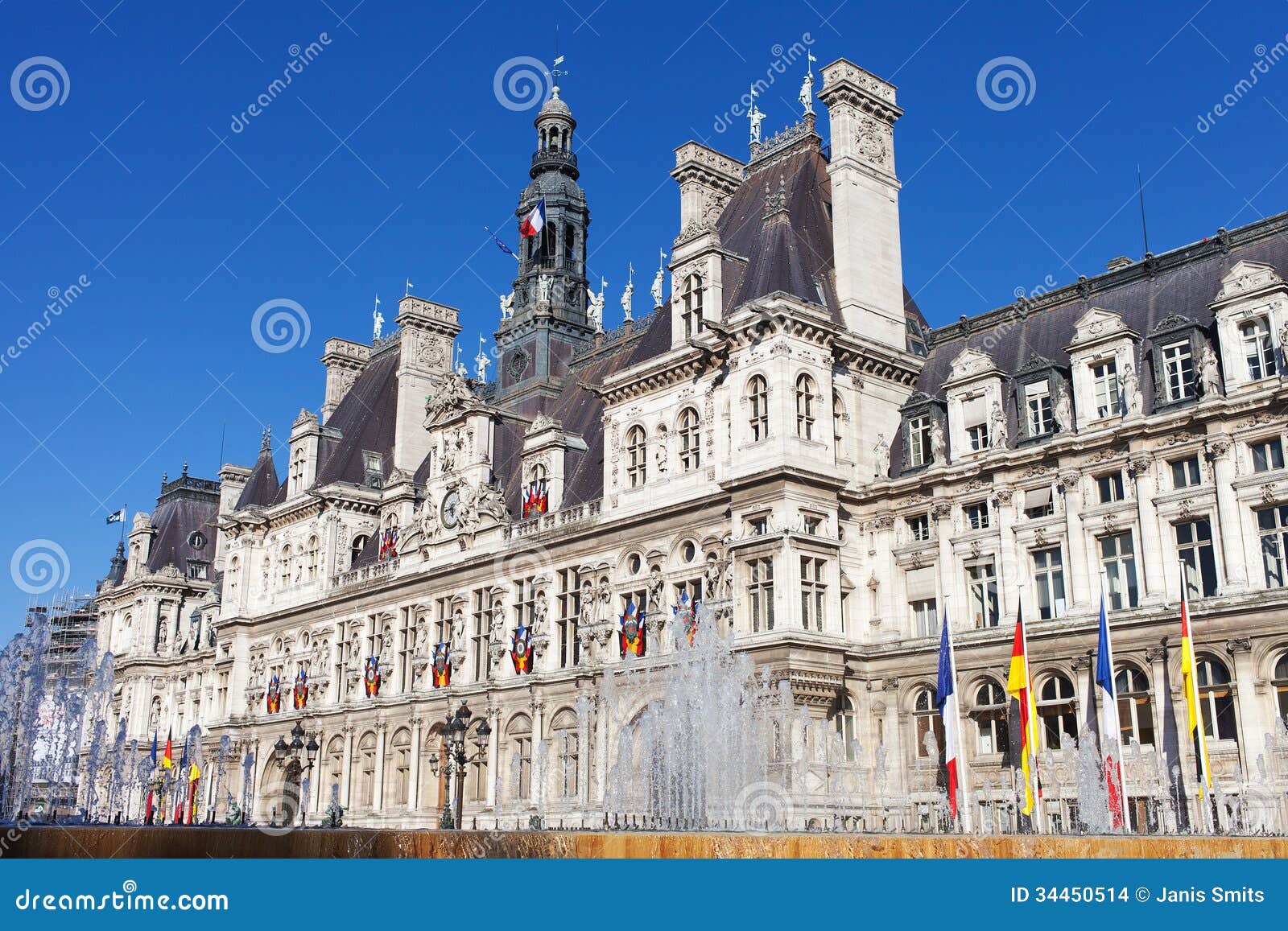 Building of Paris Administration. Stock Photo - Image of flag, ville ...