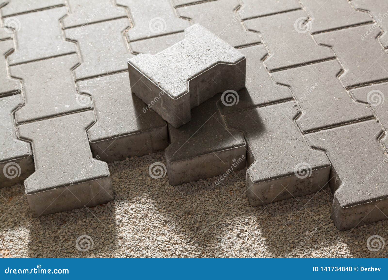 Building an Pedestrian Path with Paver Bricks. Sidewalk Pavement Stock ...