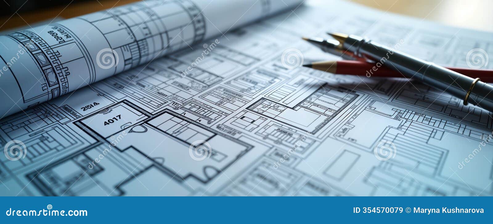 Building Permit Concept with Architectural Drawings. Detailed ...