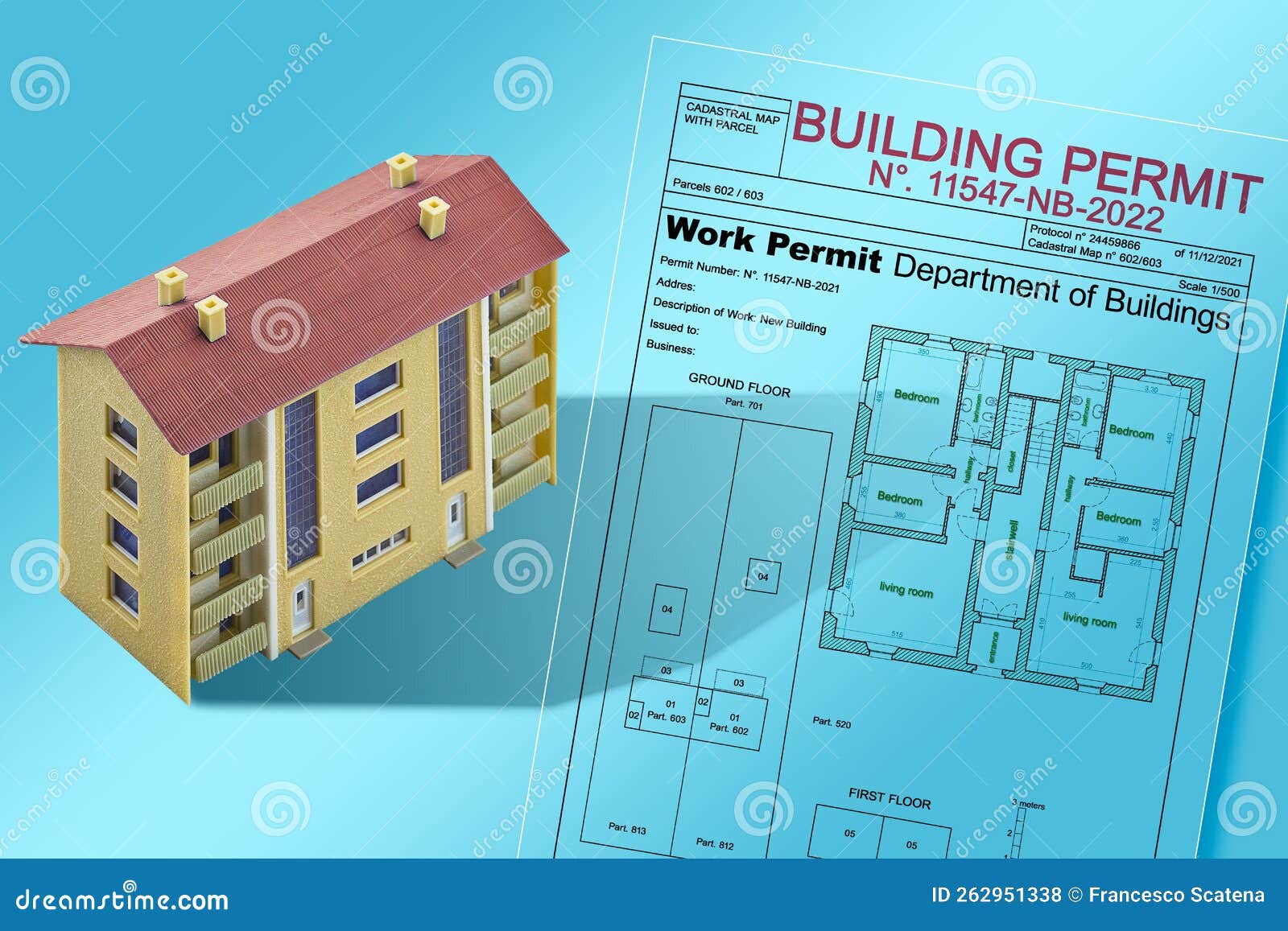 Building Permit Concept with Imaginary Building Approvation and Condominium Residential ...