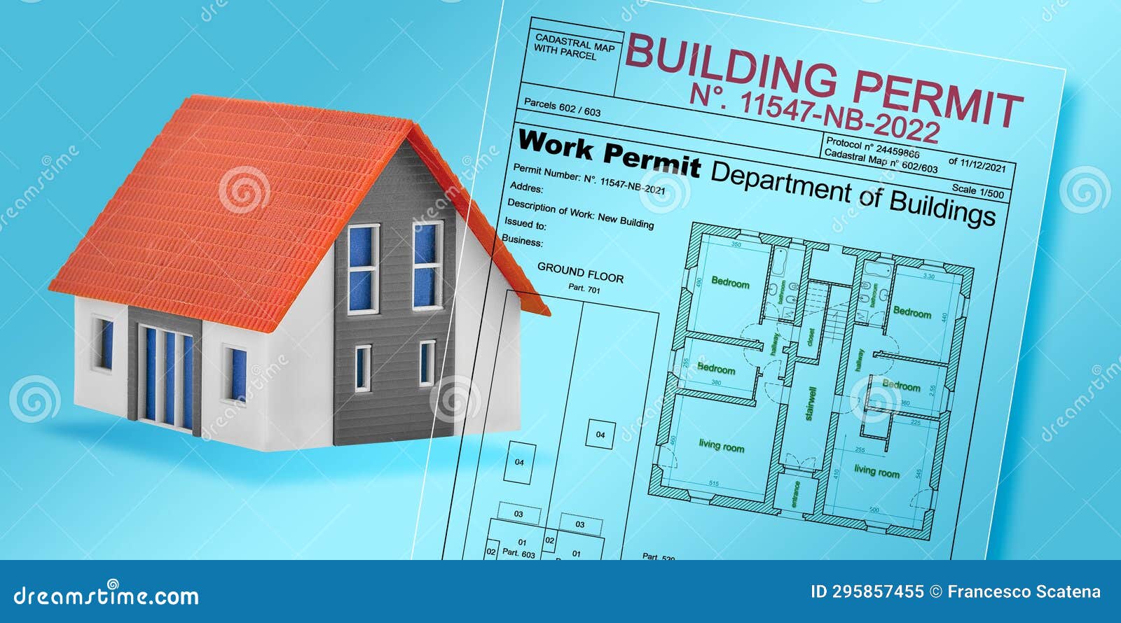 Building Permit Concept with Imaginary Building Approvation and Detached House Stock Image ...