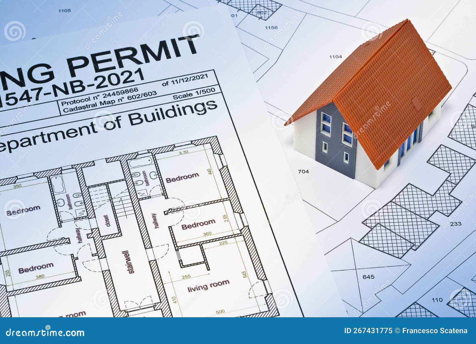 Building Permit Concept With Imaginary General Urban Plan And Cadastral ...
