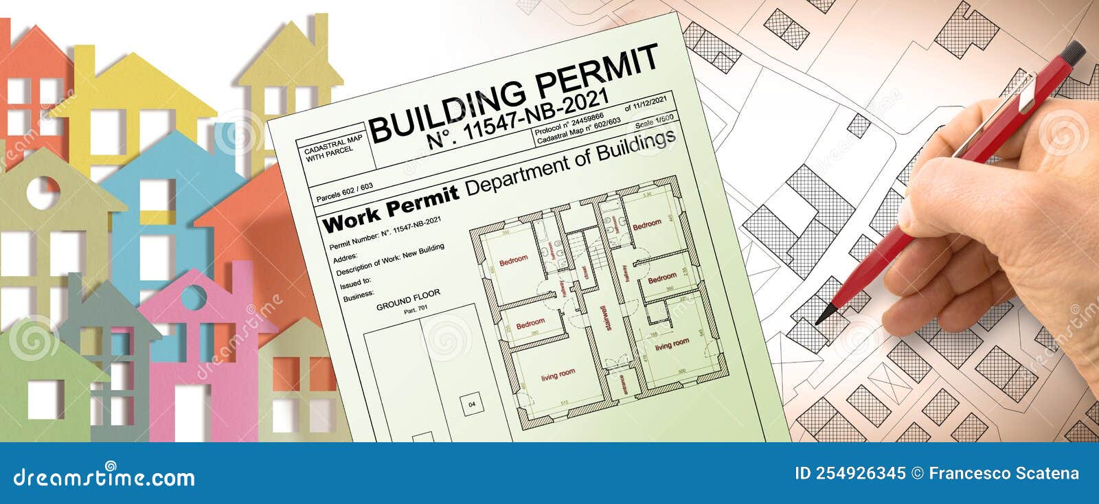 Building Permit Concept with Imaginary General Urban Plan and Cadastral ...