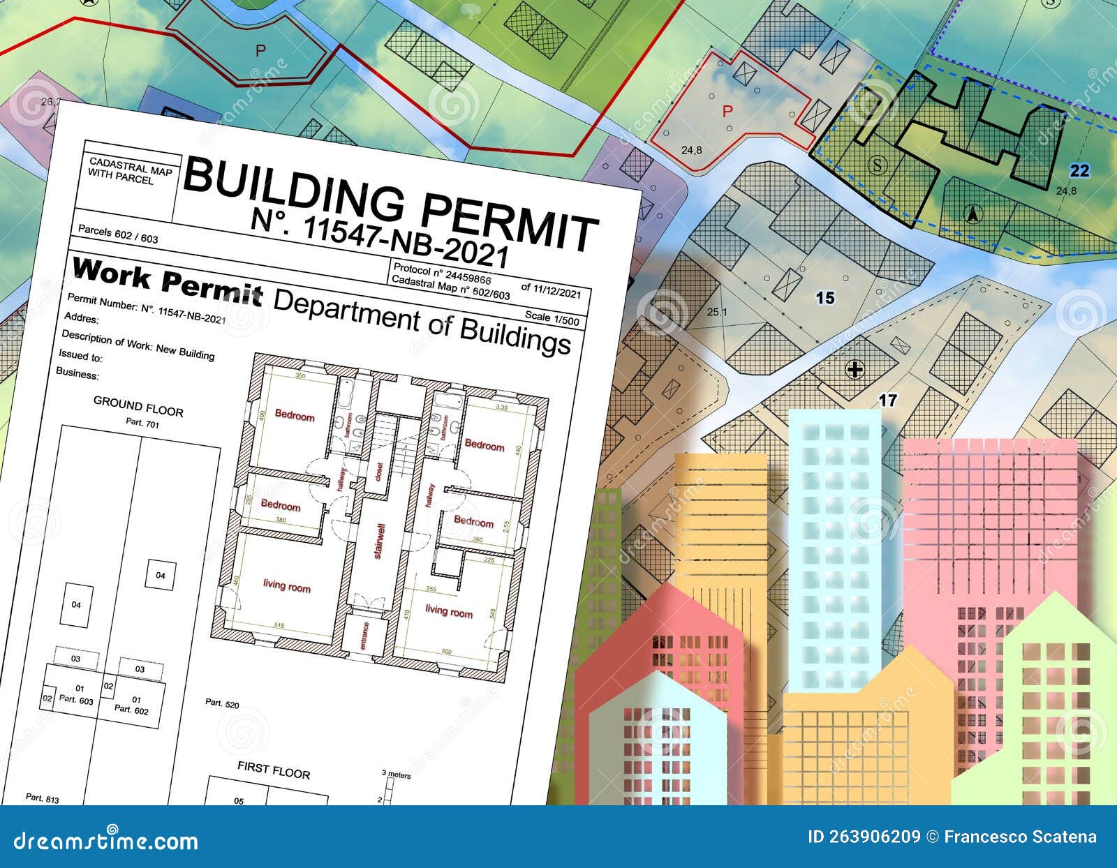Building Permit Concept with Imaginary General Urban Plan and Cadastral ...