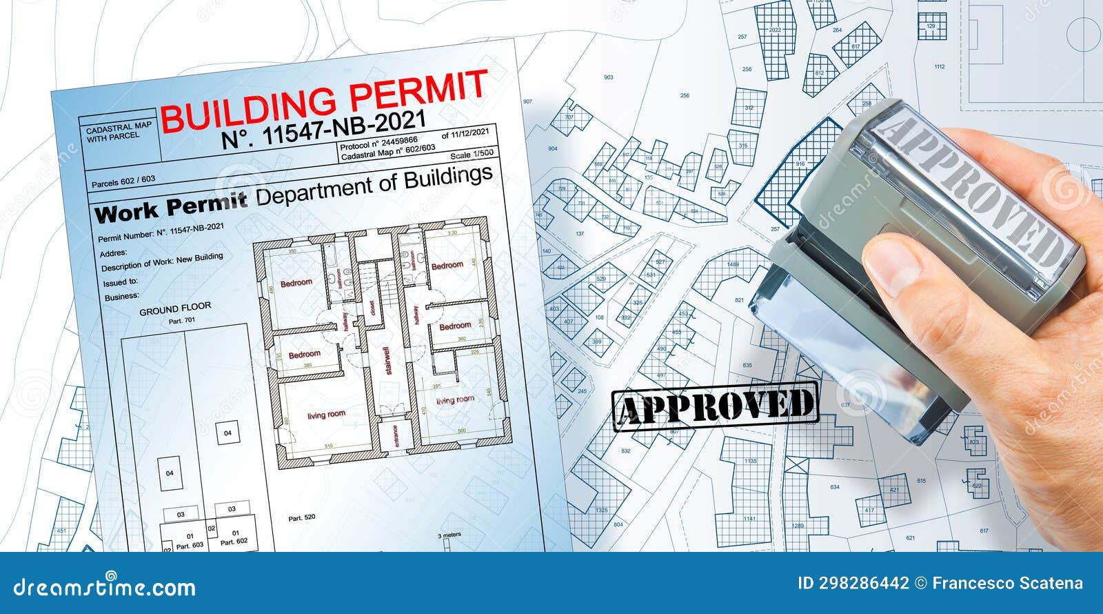 Building Permit Concept with Imaginary General Urban Plan and Cadastral ...