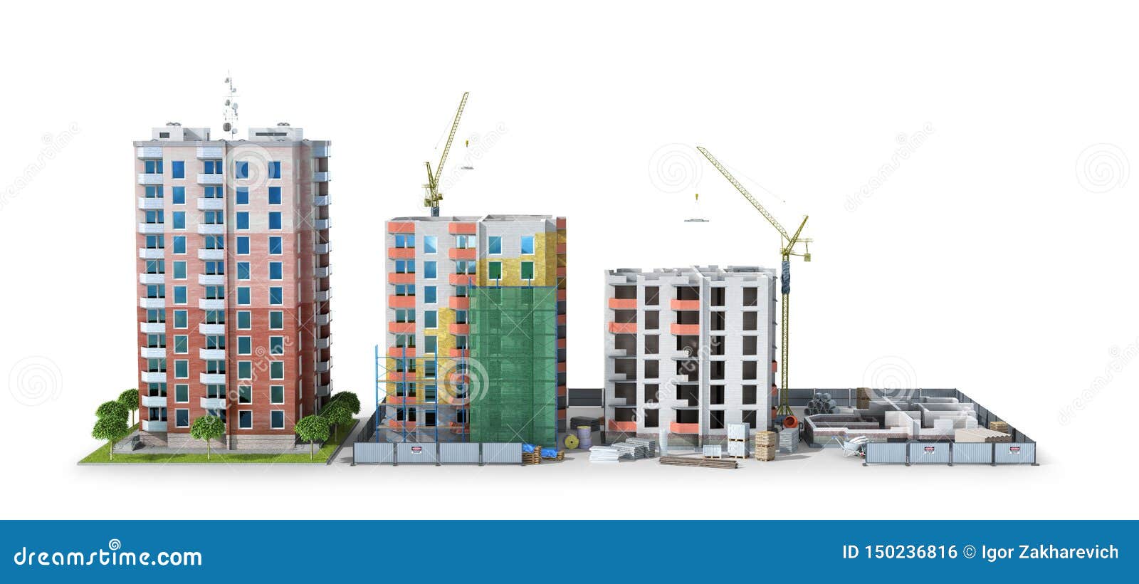 Building. Phased Construction of a Modern Residential Complex, Stock ...