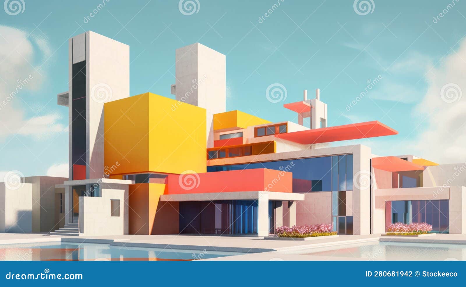 2d Photorealistic Rendering of a Modern Building in Colorful Cubist ...