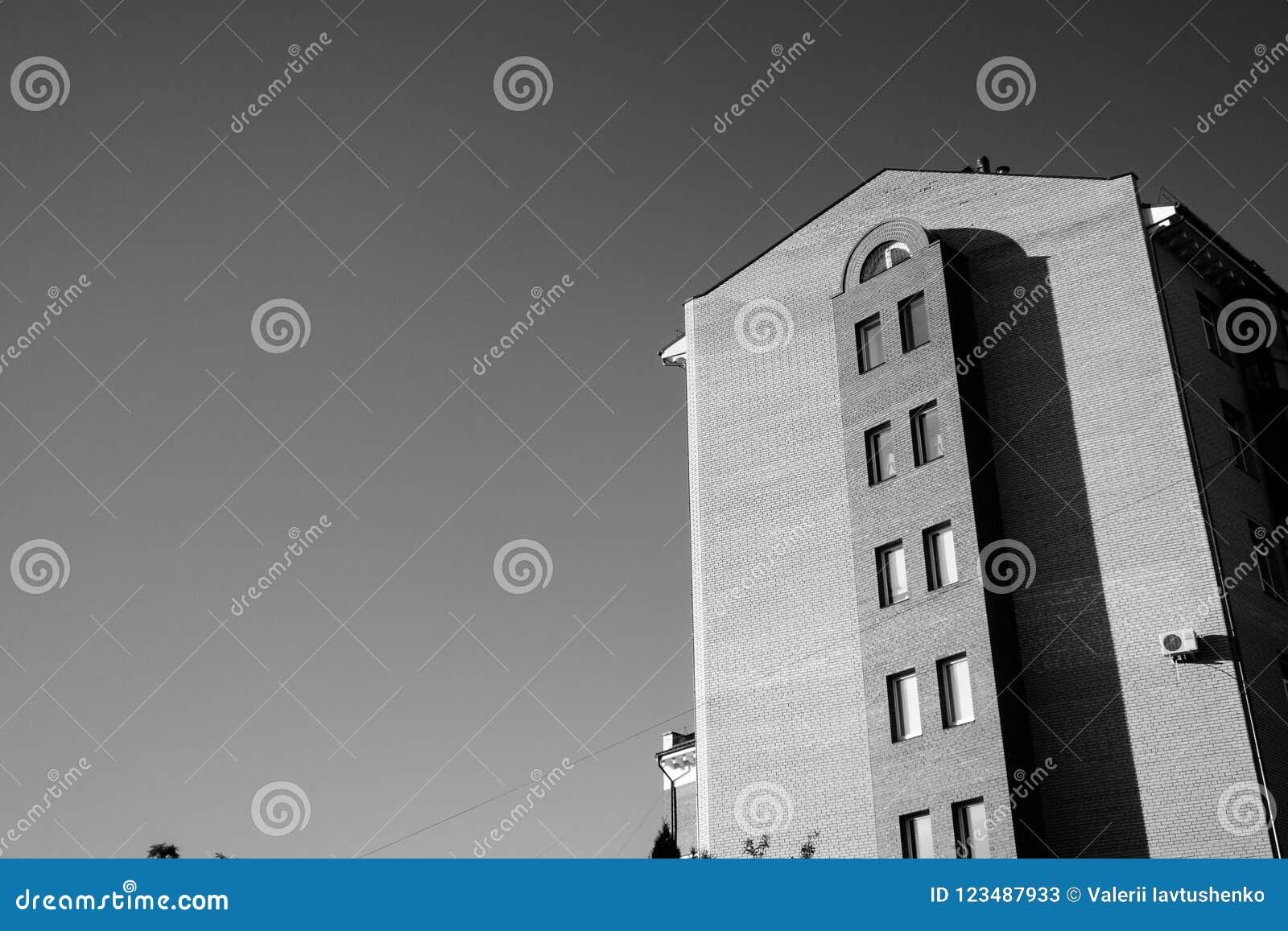 Building Photo in Sunset Light. Black and White. Stock Image - Image of ...